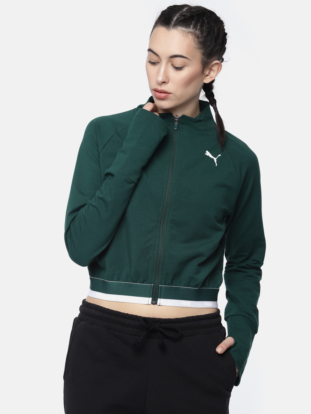 Buy Puma Women Green Regular Fit Solid Soft Sports DryCELL Cropped ...