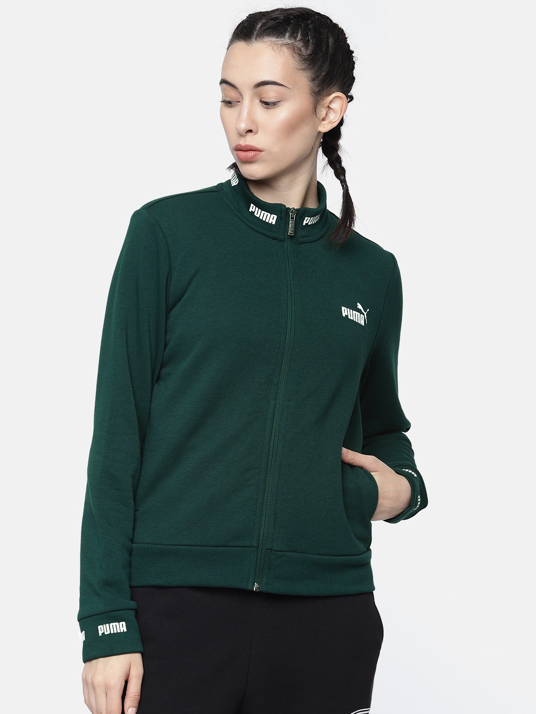 Buy Puma Women Green Solid Regular Fit Amplified Track Sporty Jacket ...