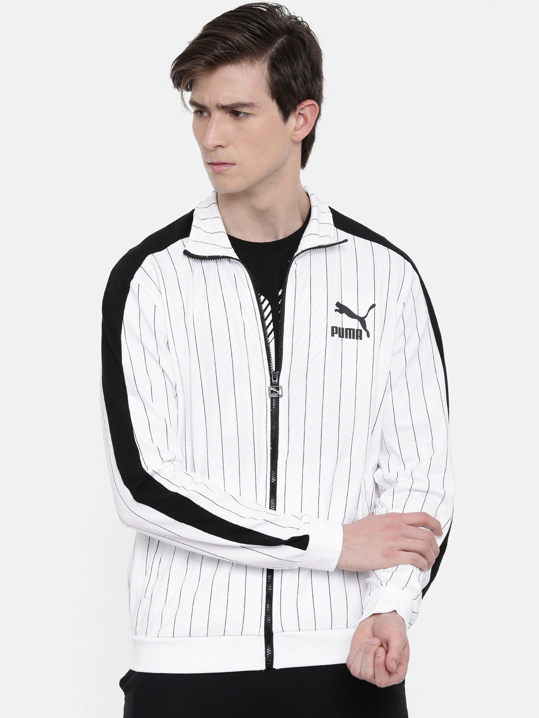 Buy Puma Men White & Black Striped Track Sweatshirt T7 Track Jacket ...