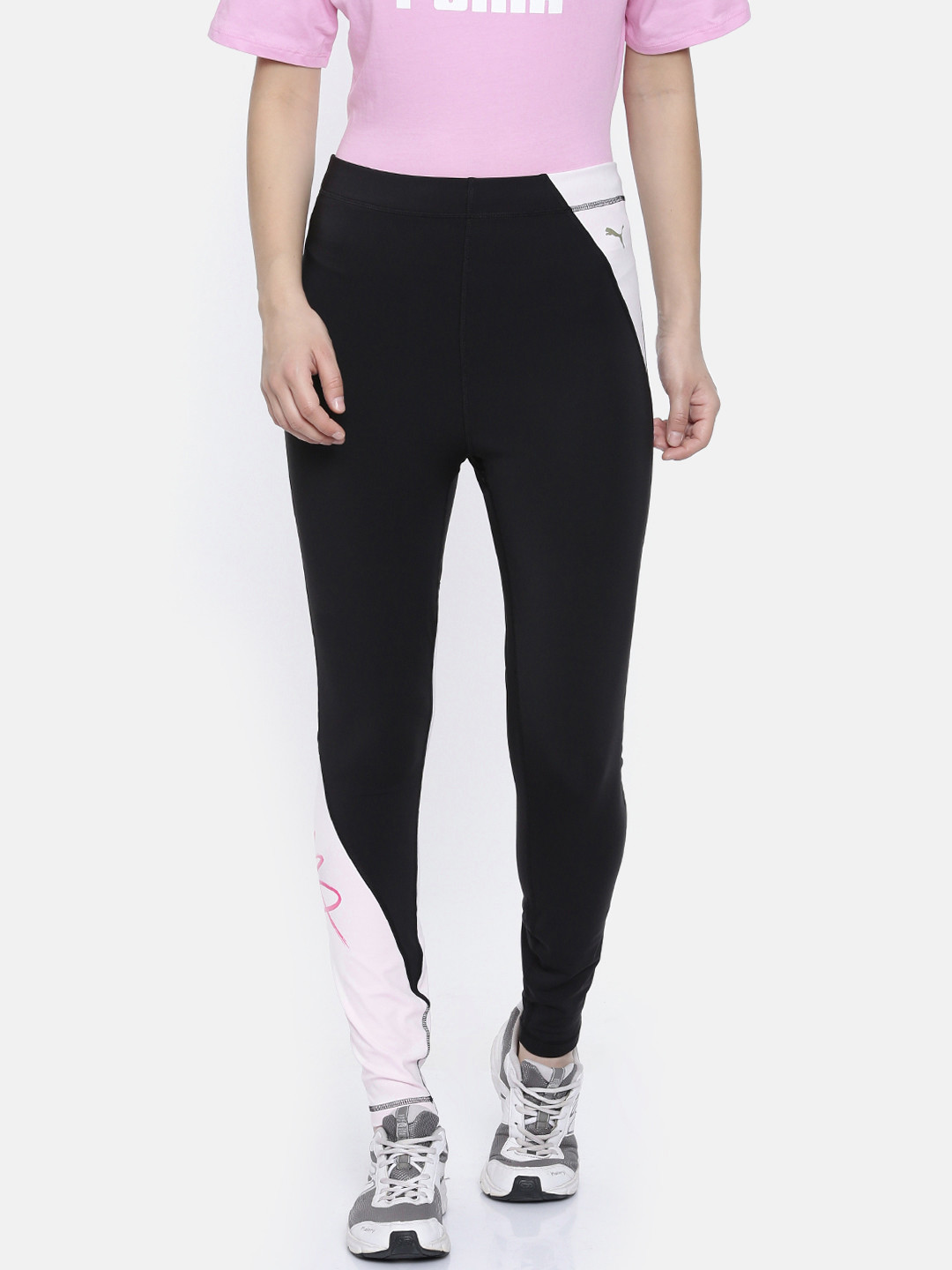 Buy Puma Women Black & Light Pink Tight Fit Colourblocked Sweet 7 8 ...