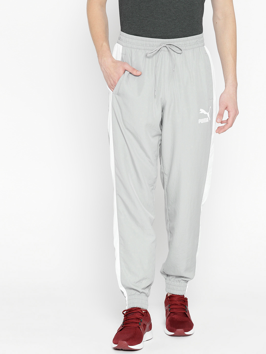 Buy Puma Men Grey Solid Iconic T7 Joggers - Track Pants for Men 8750717 ...