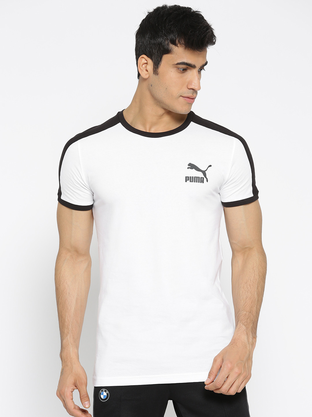 Buy Puma Men White Solid Iconic T7 Slim Fit Sustainable T Shirt ...