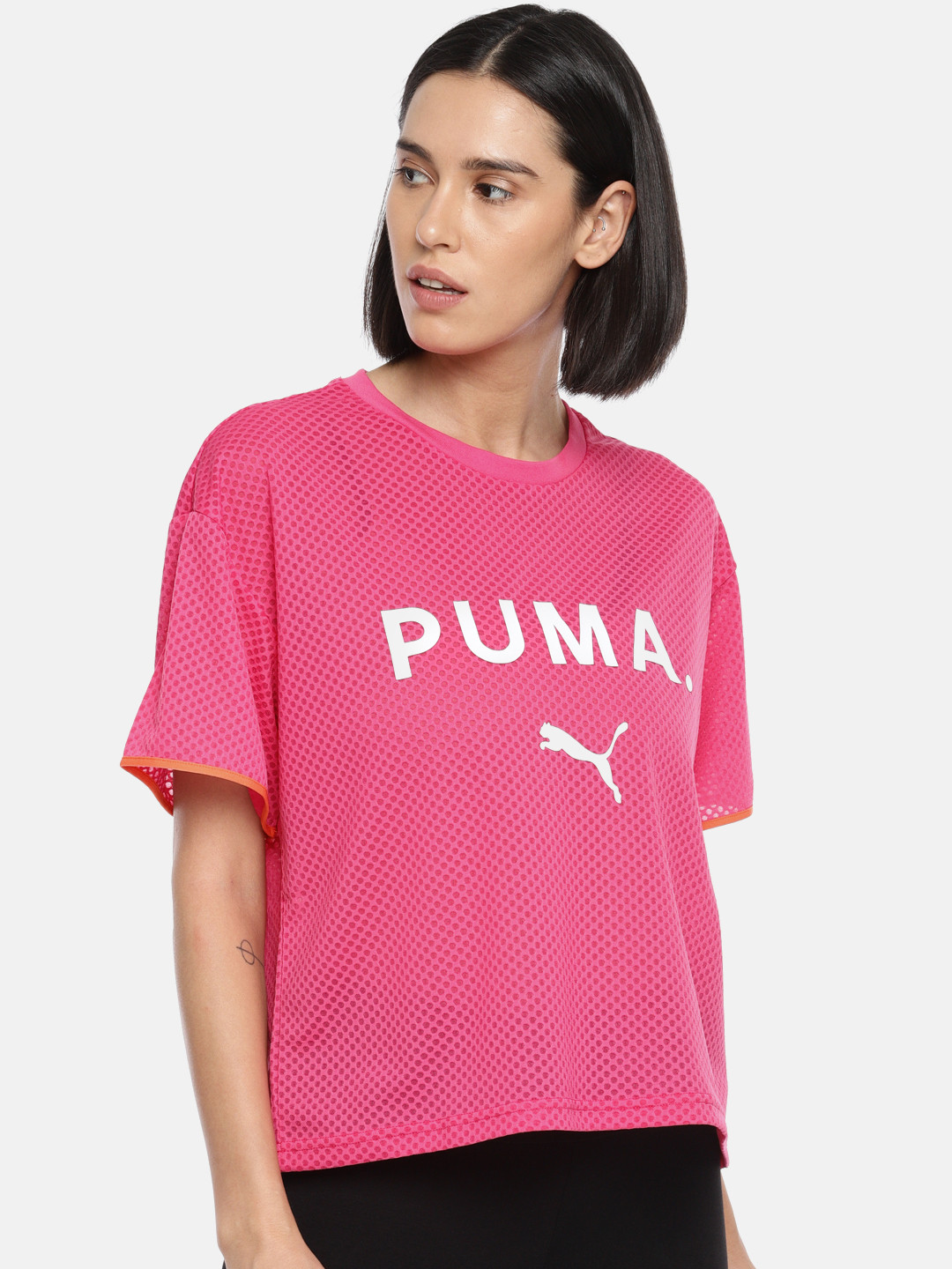 Buy Puma Women Pink Printed Round Neck Chase Mesh Dry Cell T Shirt ...