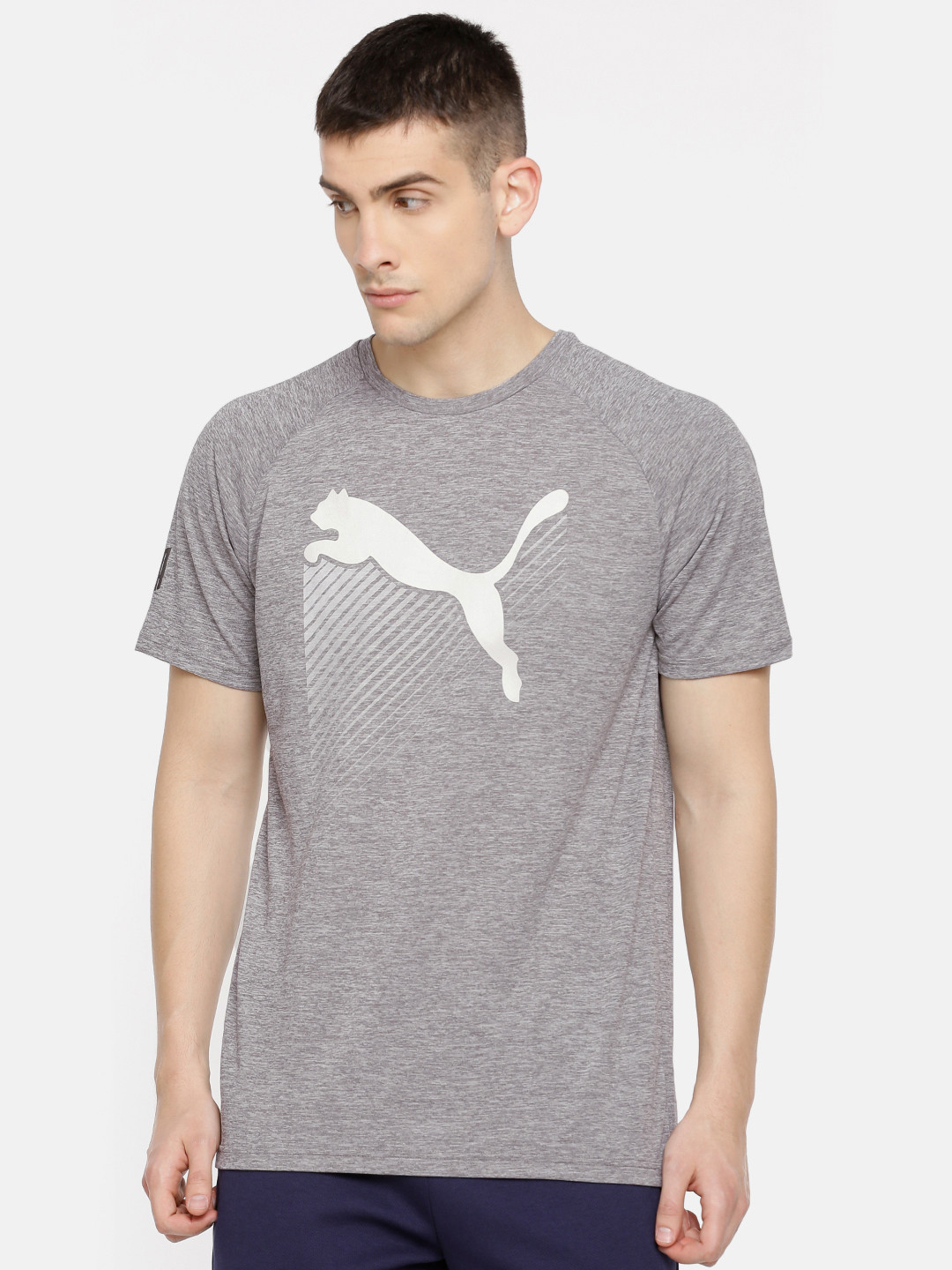 Buy Puma Men Grey Melange Printed The CAT Heather DryCELL Round Neck T ...