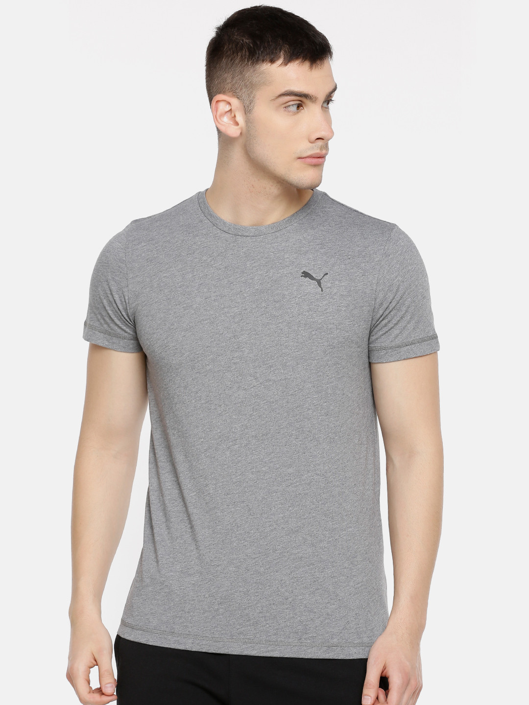 Buy Puma Men Grey Melange Solid Slim Fit Active Soft Round Neck T Shirt ...