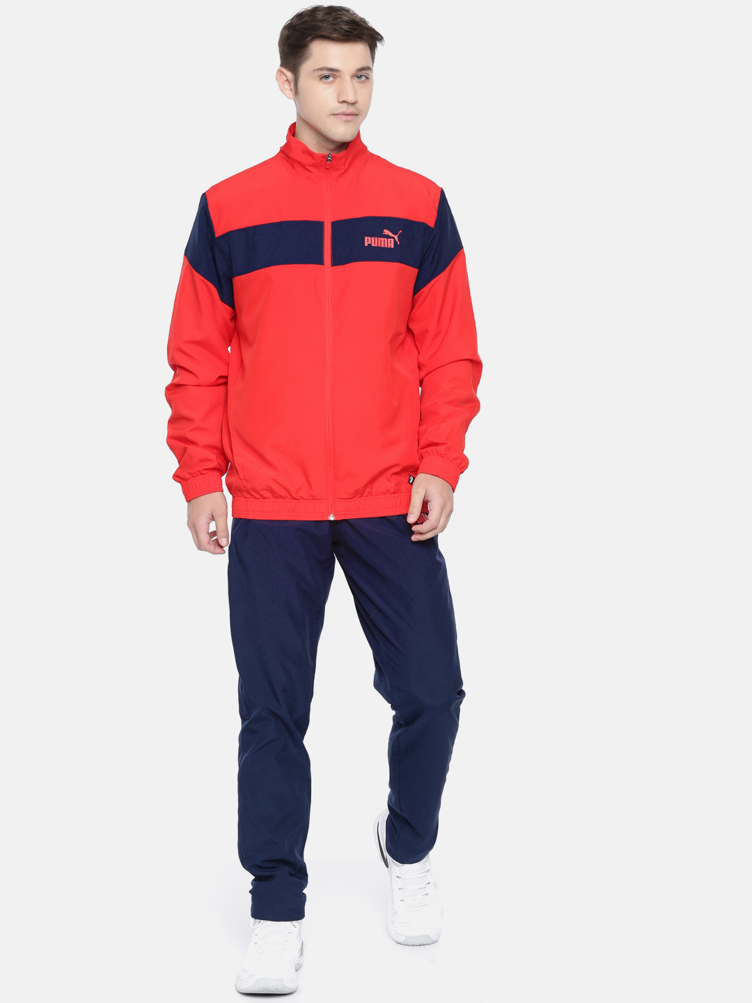 Buy Puma Men Red & Navy Blue Solid Clean Woven OP Tracksuit ...