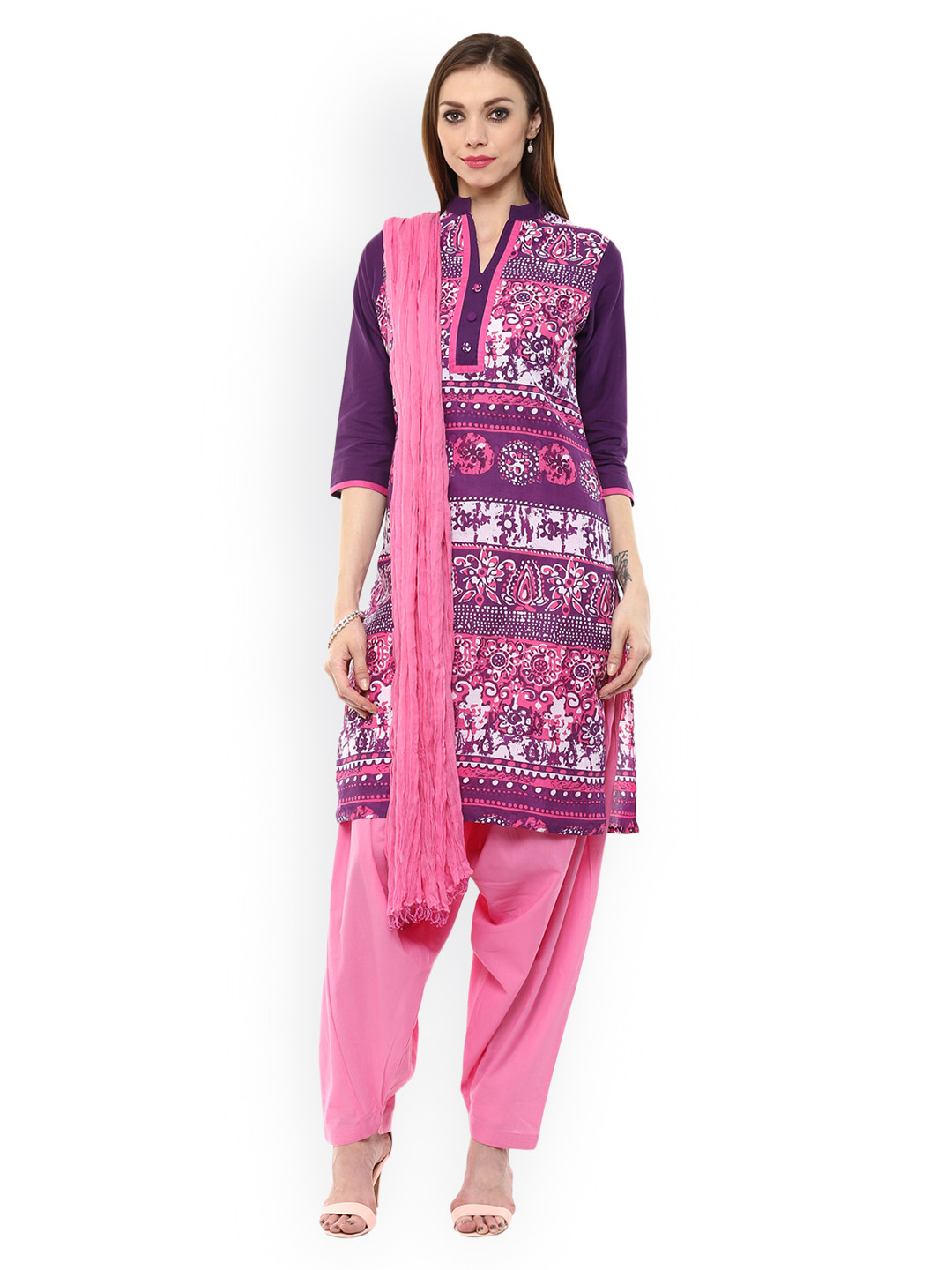 Buy Jaipur Kurti Purple & Pink Patiala Kurta Set With Dupatta - Kurta ...