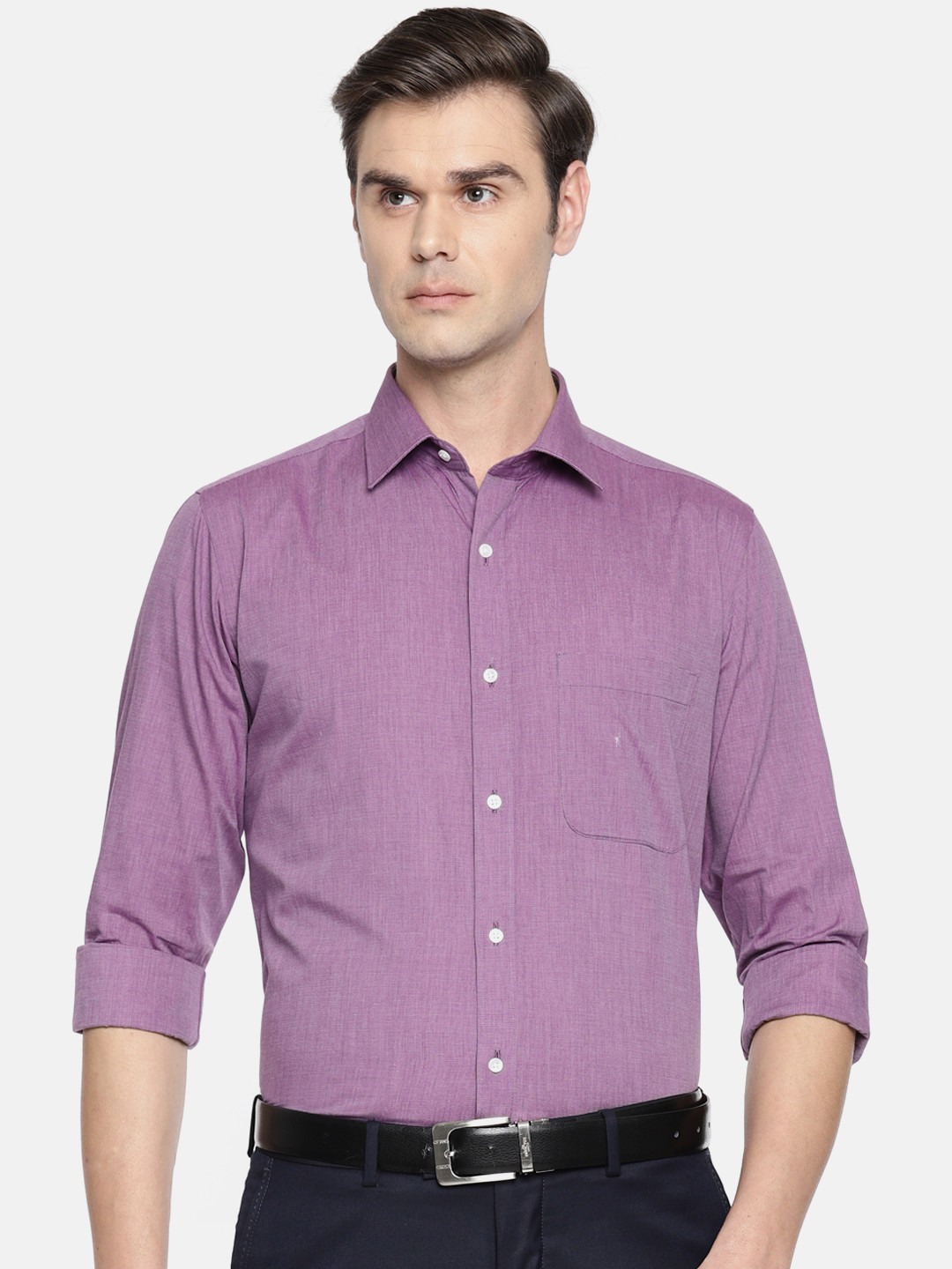 Buy Raymond Men Violet Slim Fit Solid Formal Shirt - Shirts for Men ...