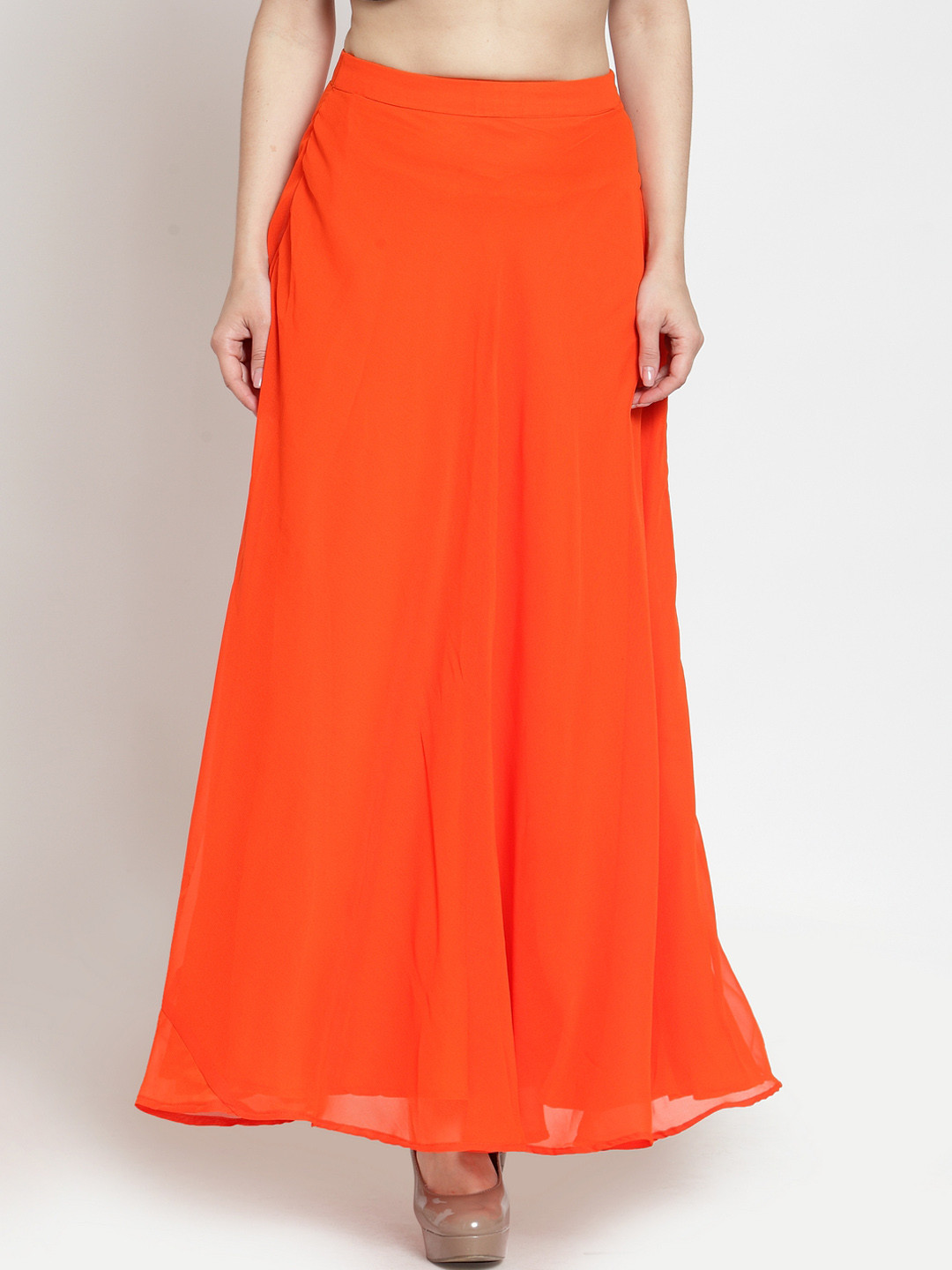 Buy Just Wow Women Orange Solid Flared Maxi Skirt - Skirts for Women ...