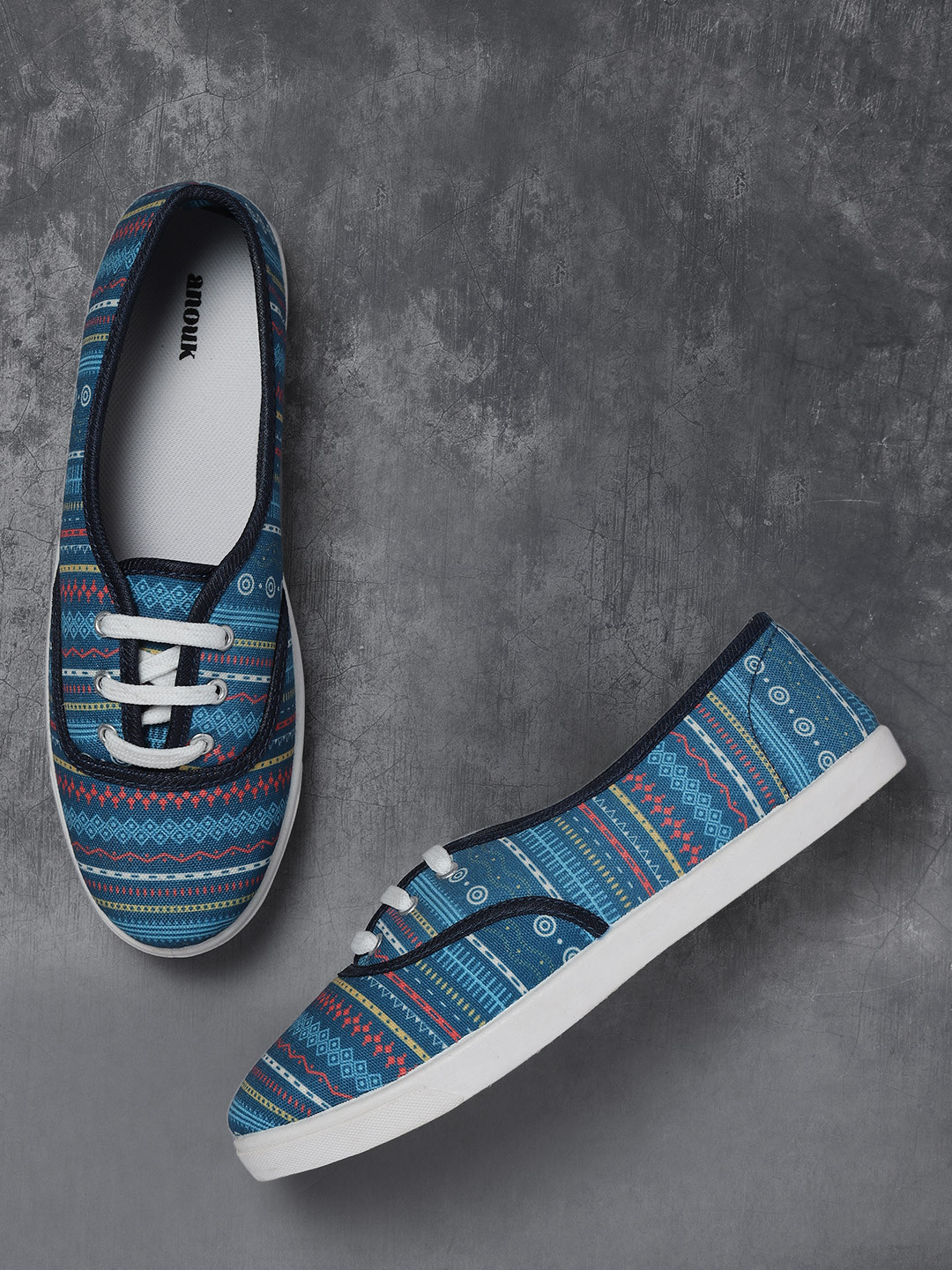 Buy Anouk Women Blue & Coral Orange Printed Sneakers - Casual Shoes for ...