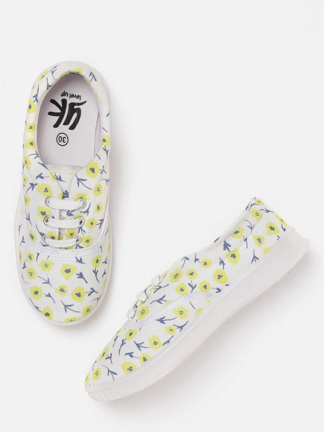 Buy Yk Girls White And Yellow Printed Sneakers Casual Shoes For Girls 8787763 Myntra