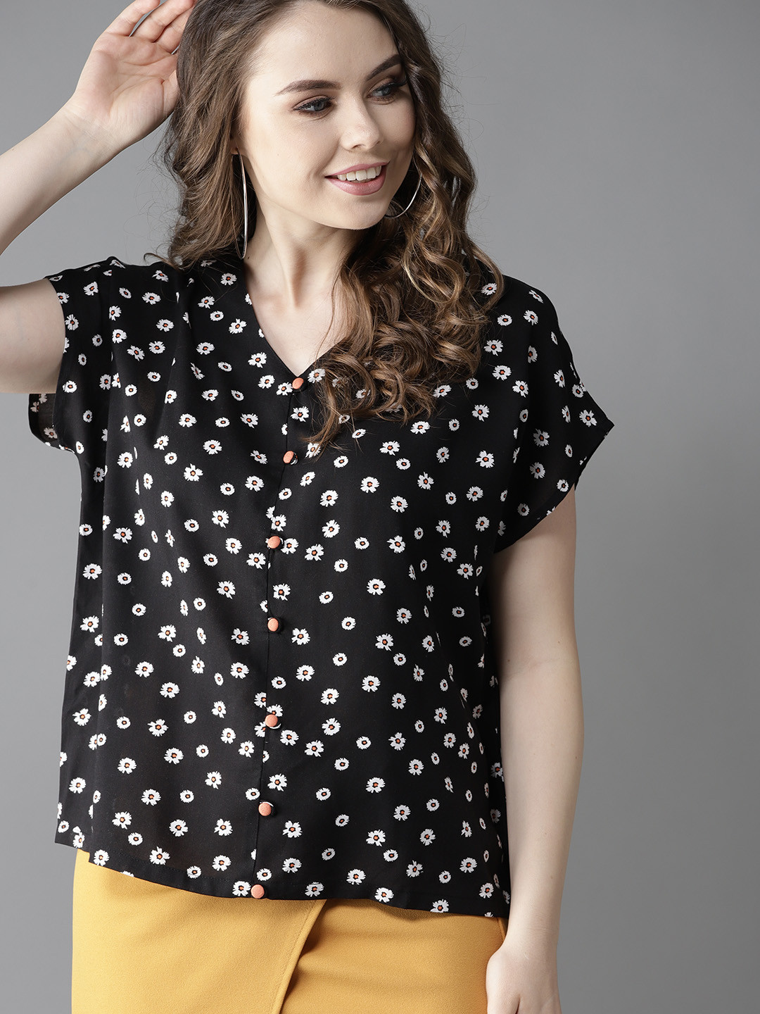 Buy HERE&NOW Women Black Printed Boxy Top - Tops for Women 8790241 | Myntra