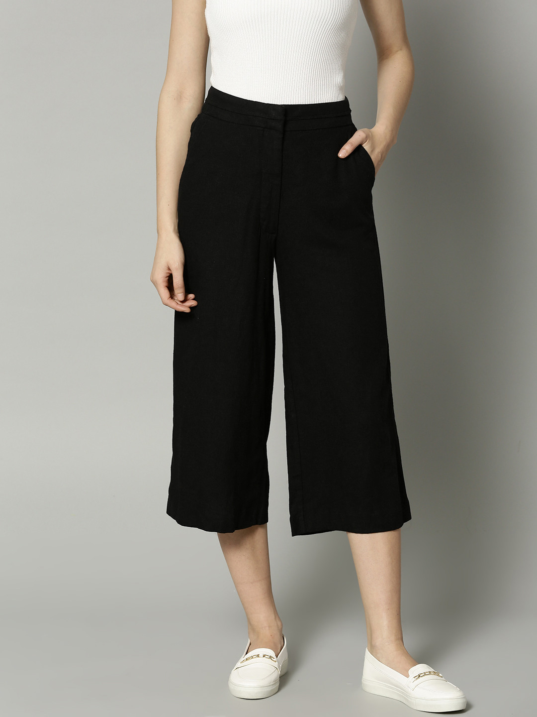 Buy Marks & Spencer Women Black Regular Fit Solid Culottes - Trousers ...
