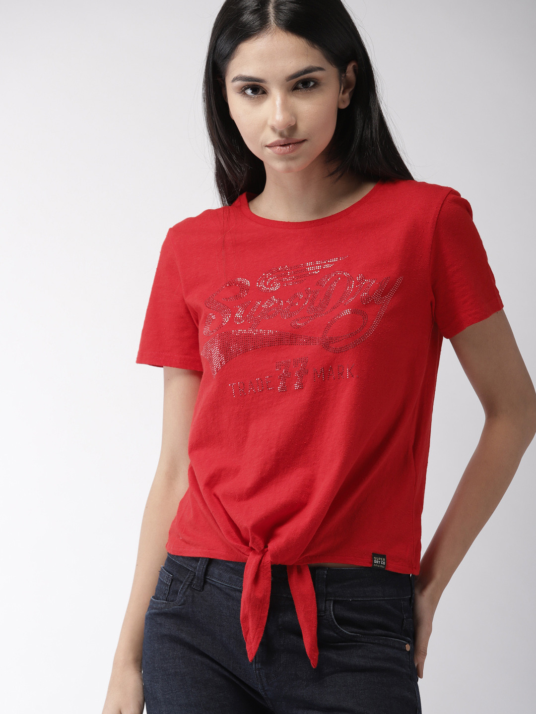 Buy Superdry Women Red Embellished Pure Cotton Top - Tops for Women ...