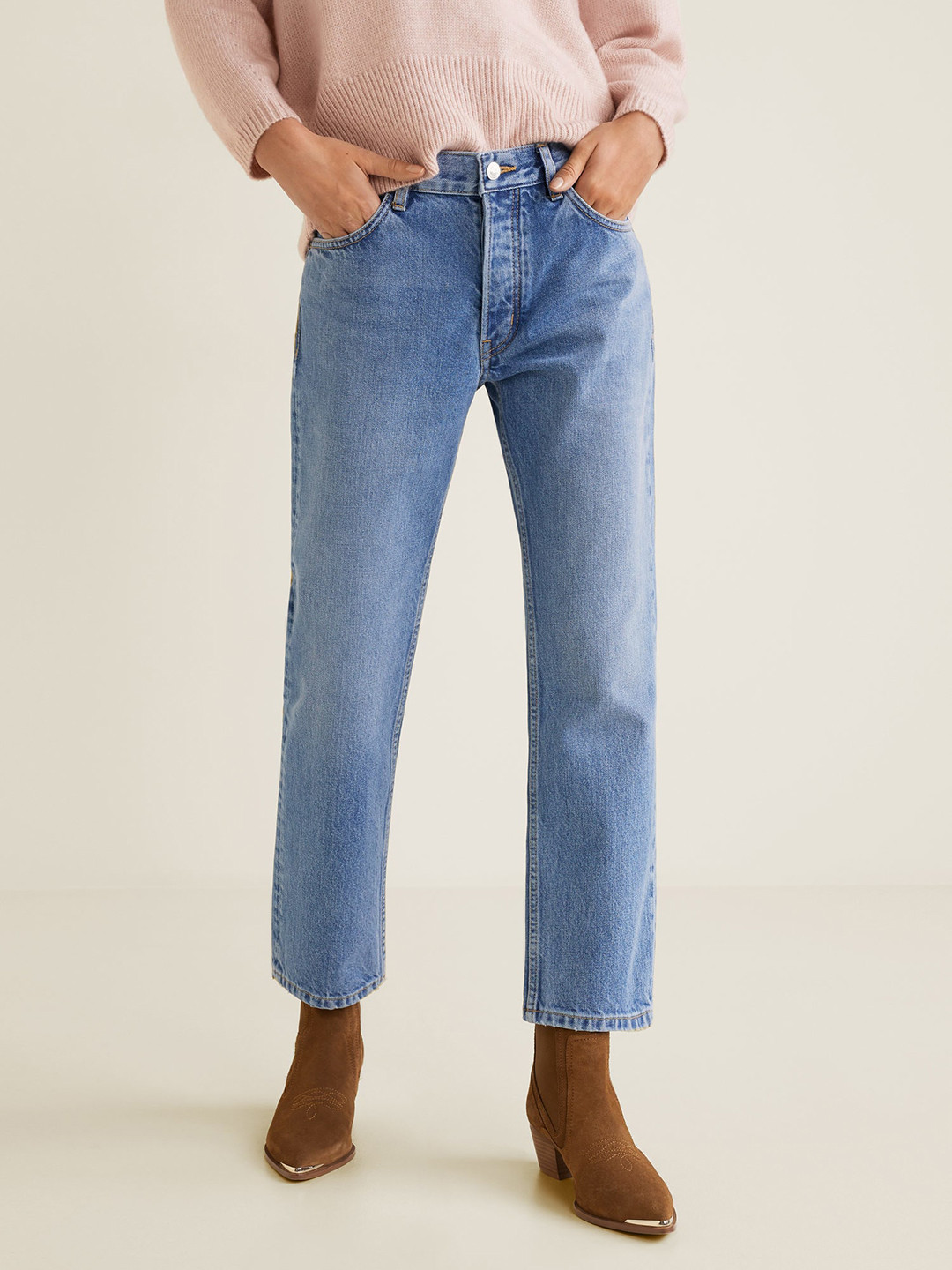 Buy MANGO Women Blue Straight Fit Mid Rise Clean Look Jeans - Jeans for ...