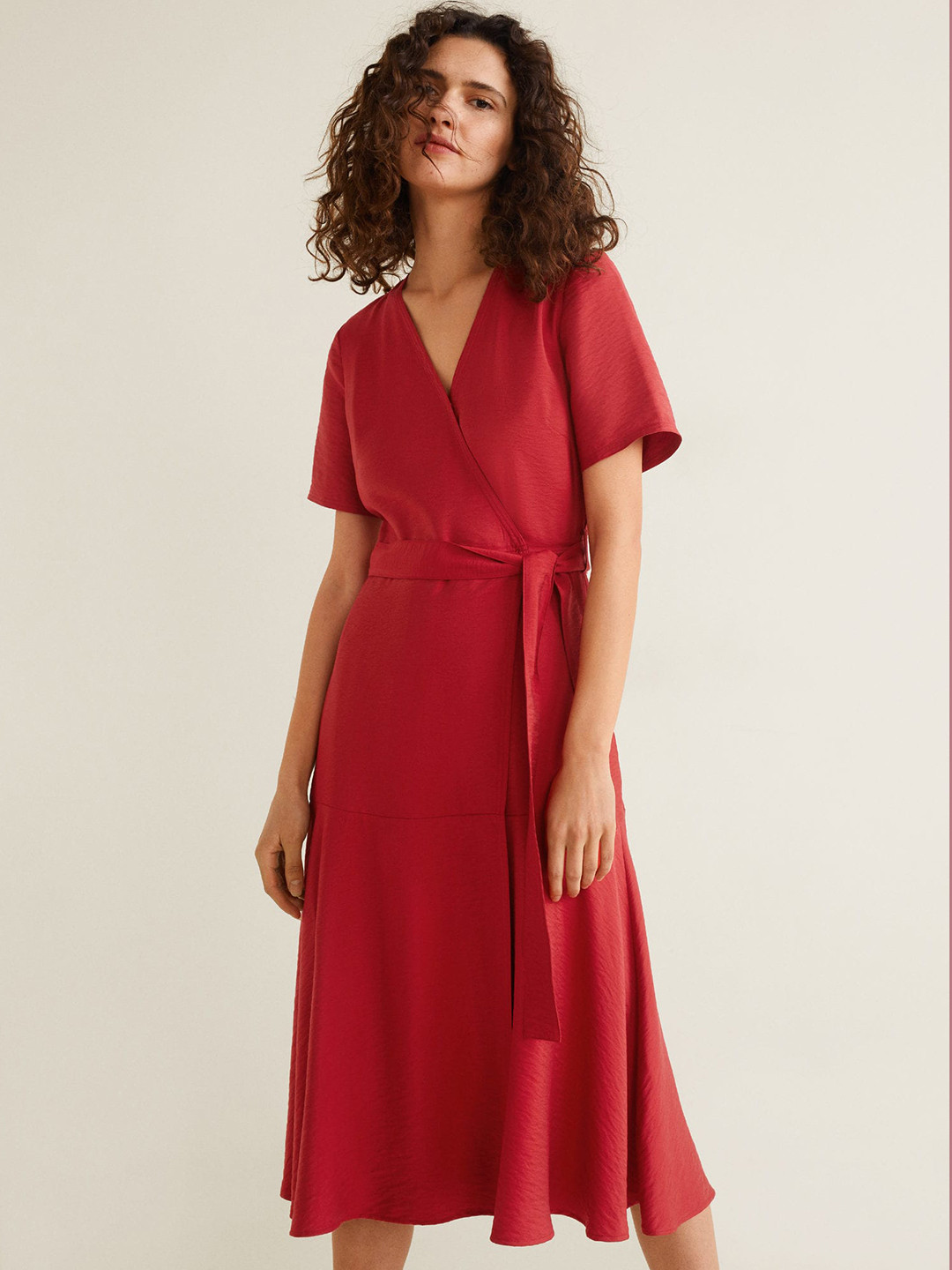 Buy MANGO Women Red Solid Midi Wrap Dress - Dresses for Women 8798751 ...
