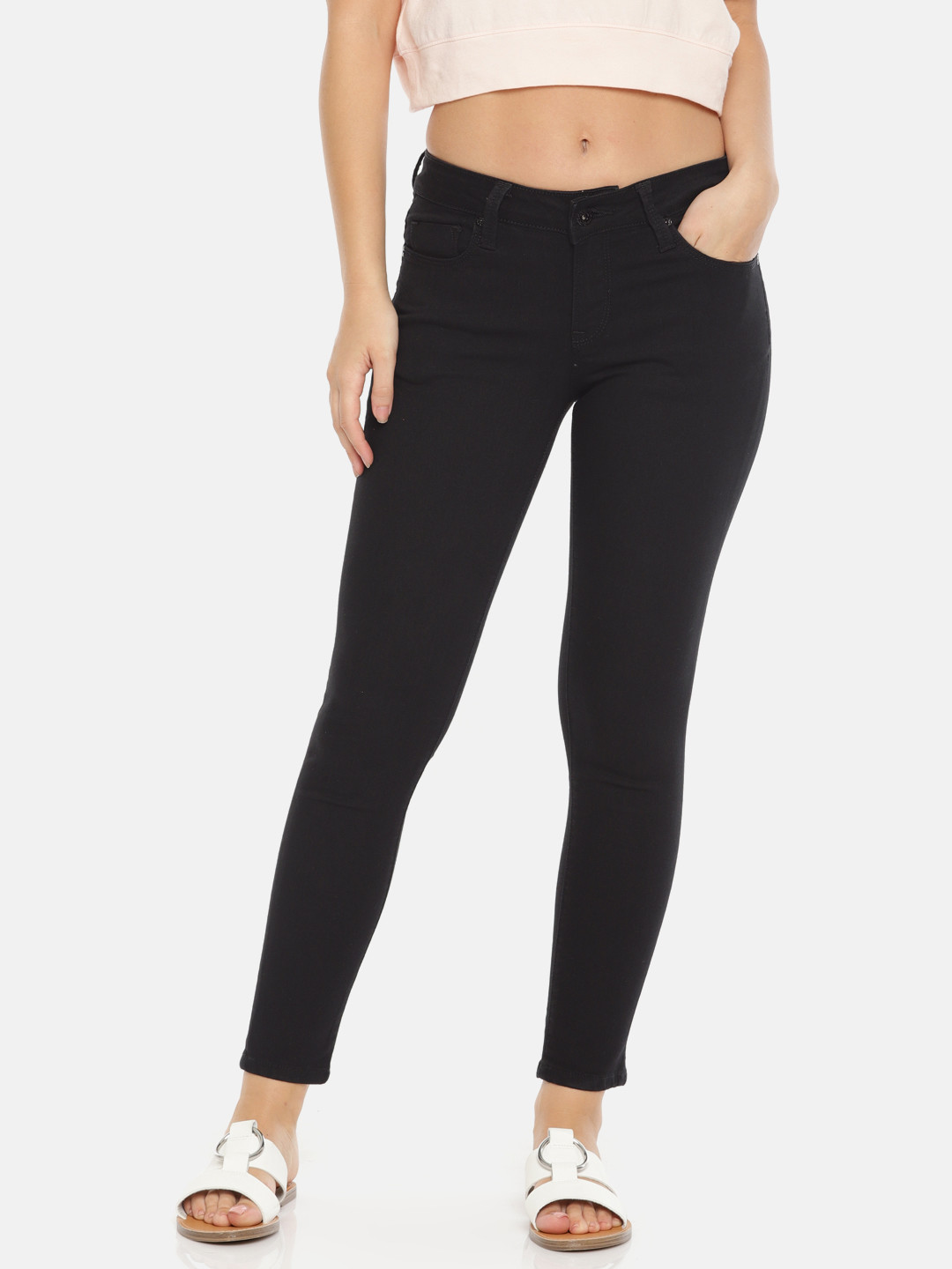 Buy Pepe Jeans Women Black Slim Fit Mid Rise Clean Look Stretchable ...