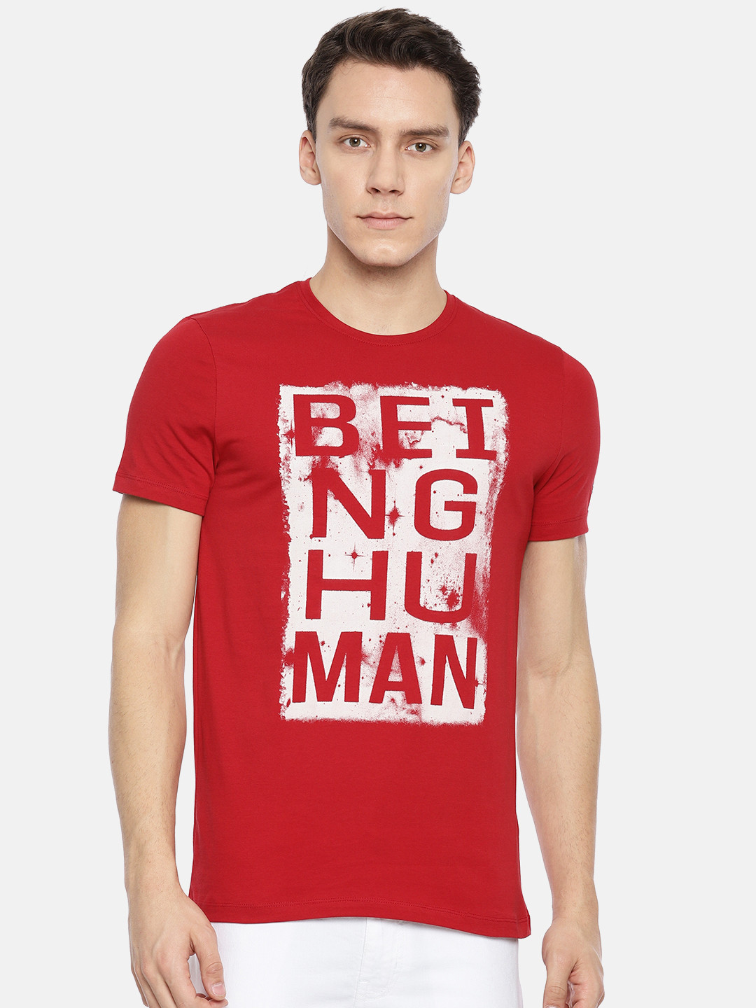 Buy Being Human Clothing Men Red Printed Round Neck Pure Cotton T Shirt ...
