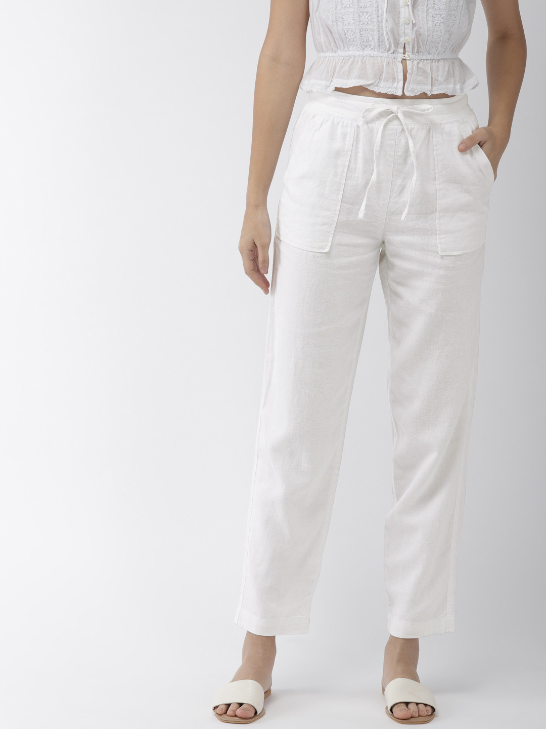 Buy Marks Spencer Women White Regular Fit Solid Peg Trousers