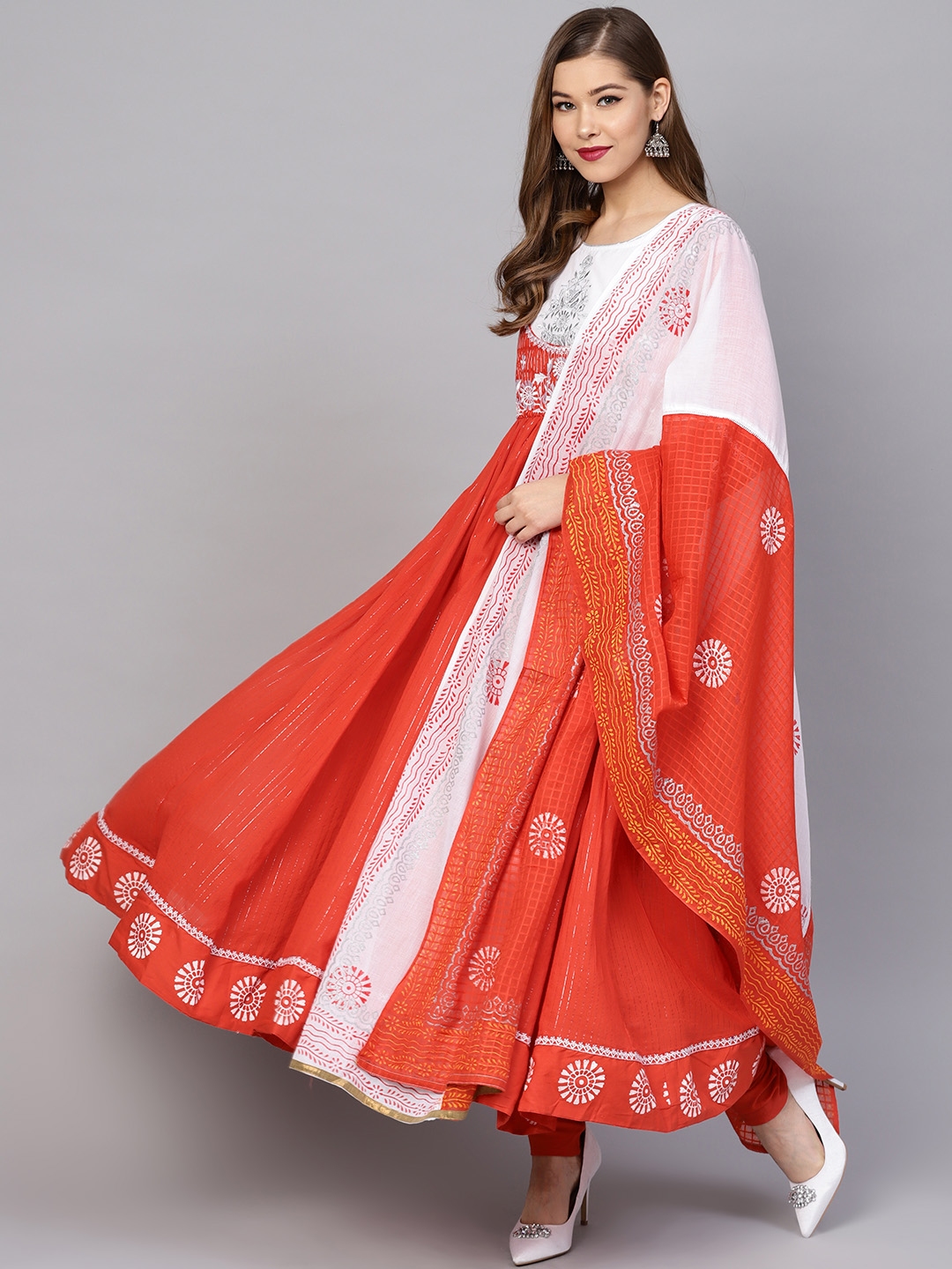 Buy Rain And Rainbow Women Rust Orange Yoke Design Anarkali Kurta With