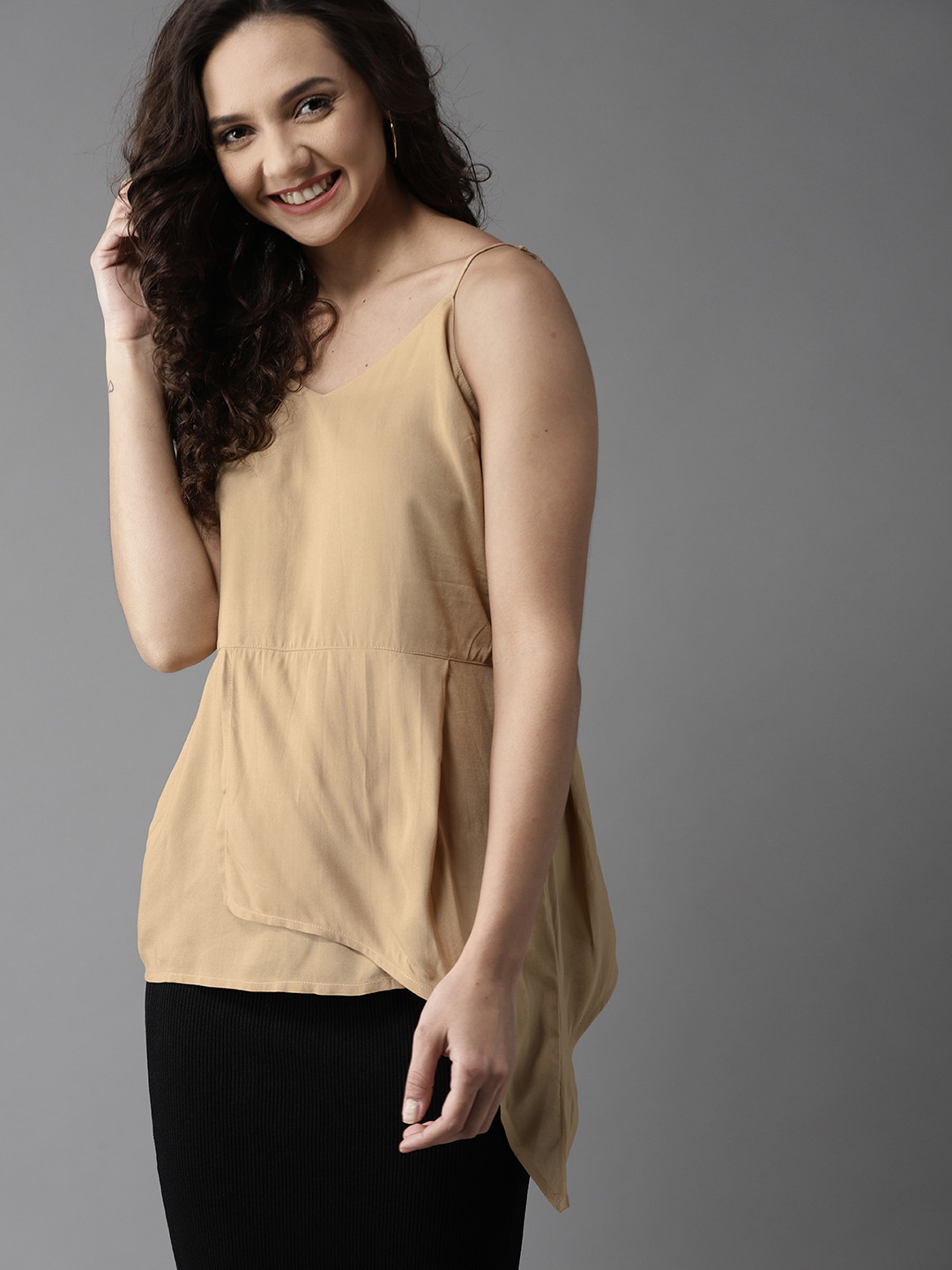 Buy HERE&NOW Women Beige Solid Layered A Line Top - Tops for Women ...