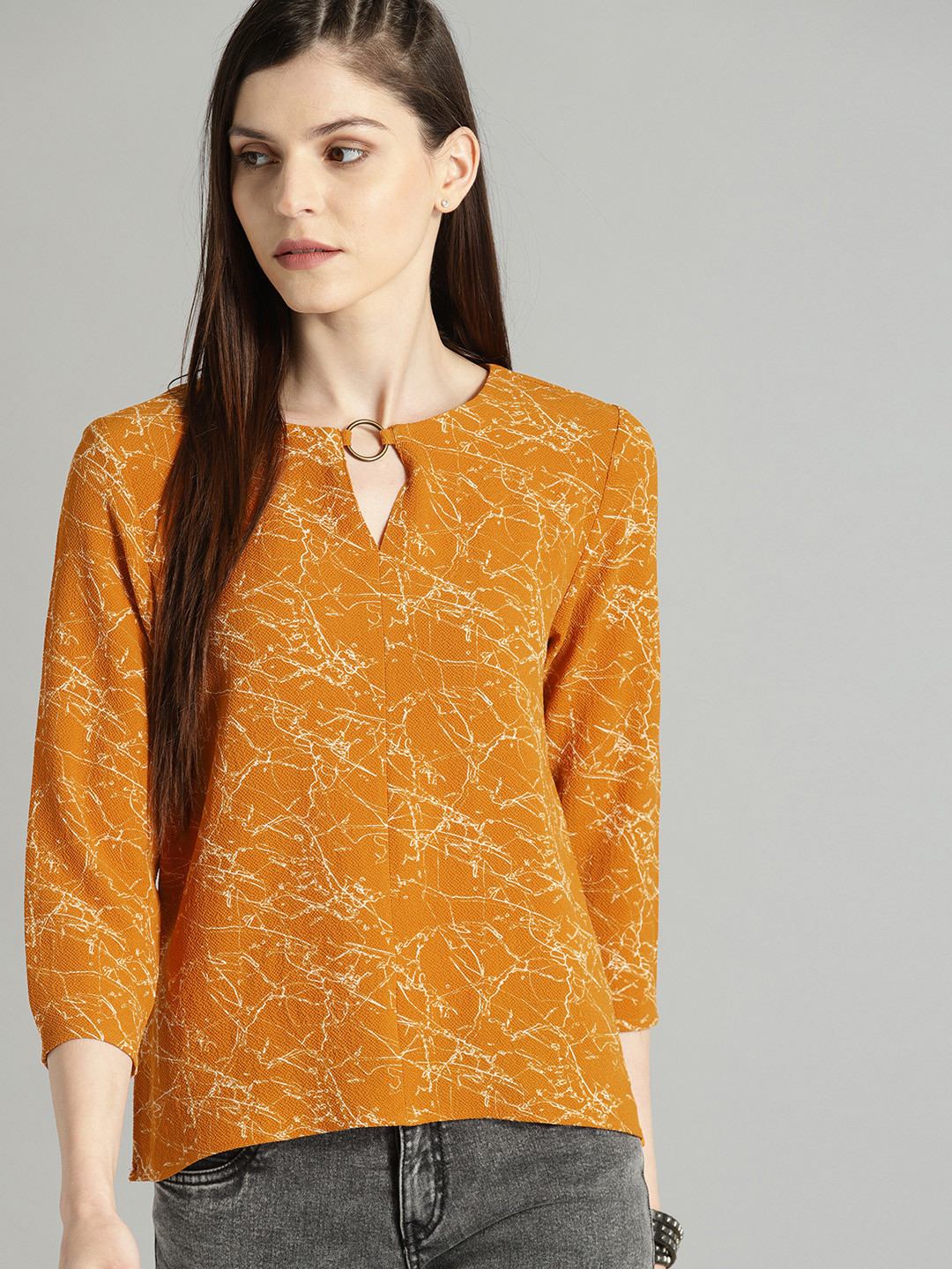 Buy Roadster Women Mustard Yellow Printed Top - Tops for Women 8814859 ...