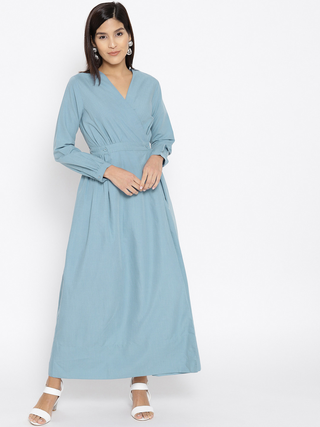 Buy Ether Women Blue Solid Wrap Maxi Dress - Dresses for Women 8826417 ...