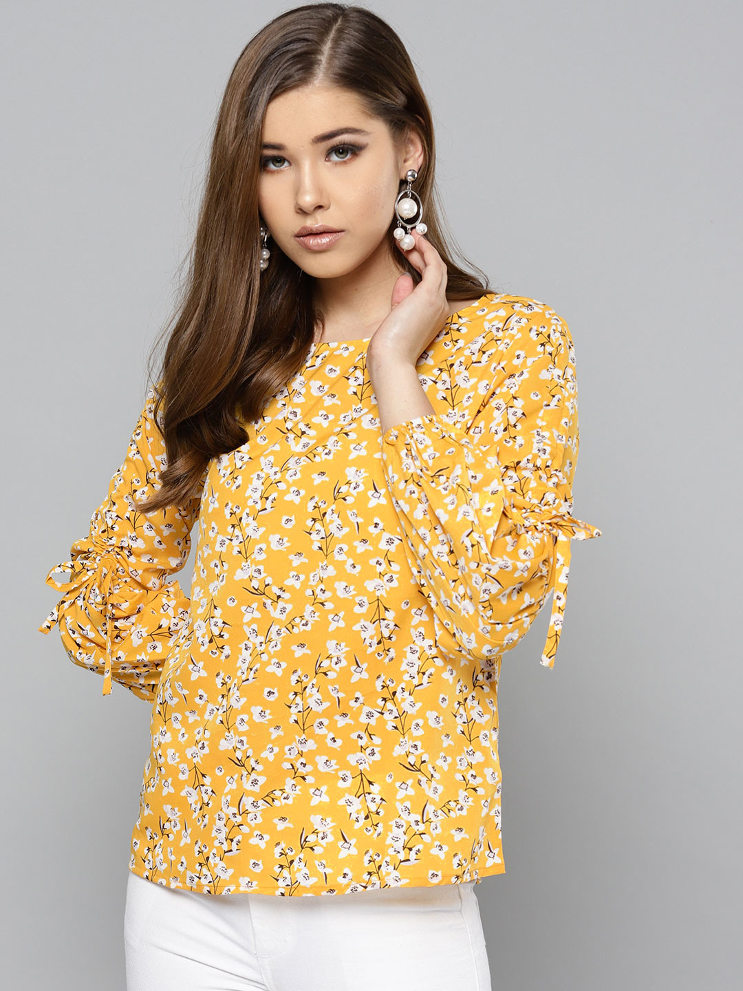 Buy RARE Women Yellow & White Printed A Line Top - Tops for Women ...
