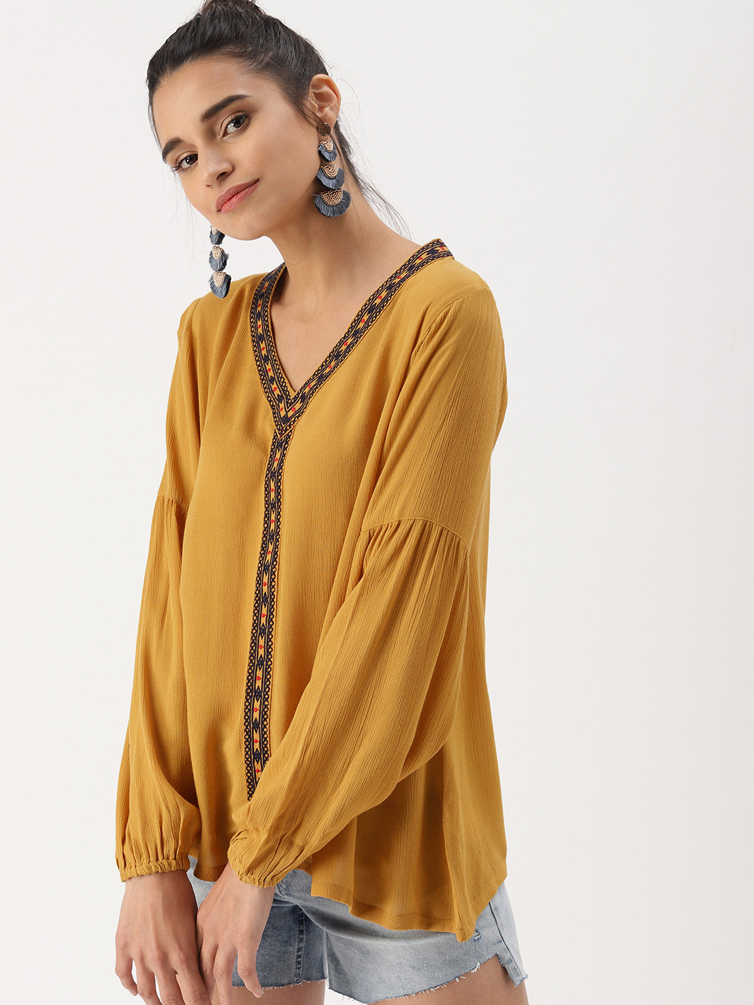 Buy DressBerry Women Mustard Yellow Solid Top - Tops for Women 8883853 ...