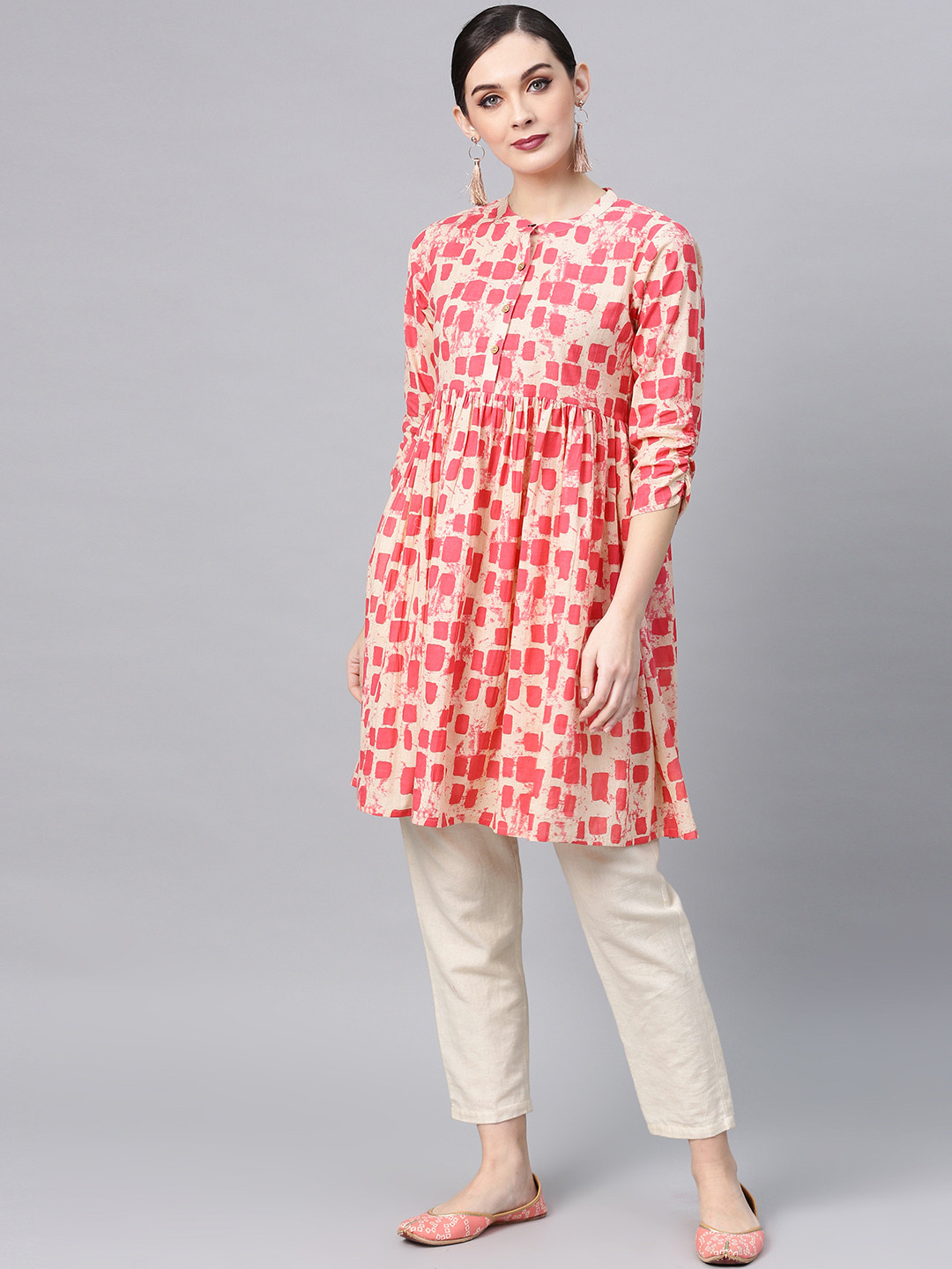 Buy AKS Pink & Cream Coloured Printed Tunic - Tunics for Women 8888519 ...