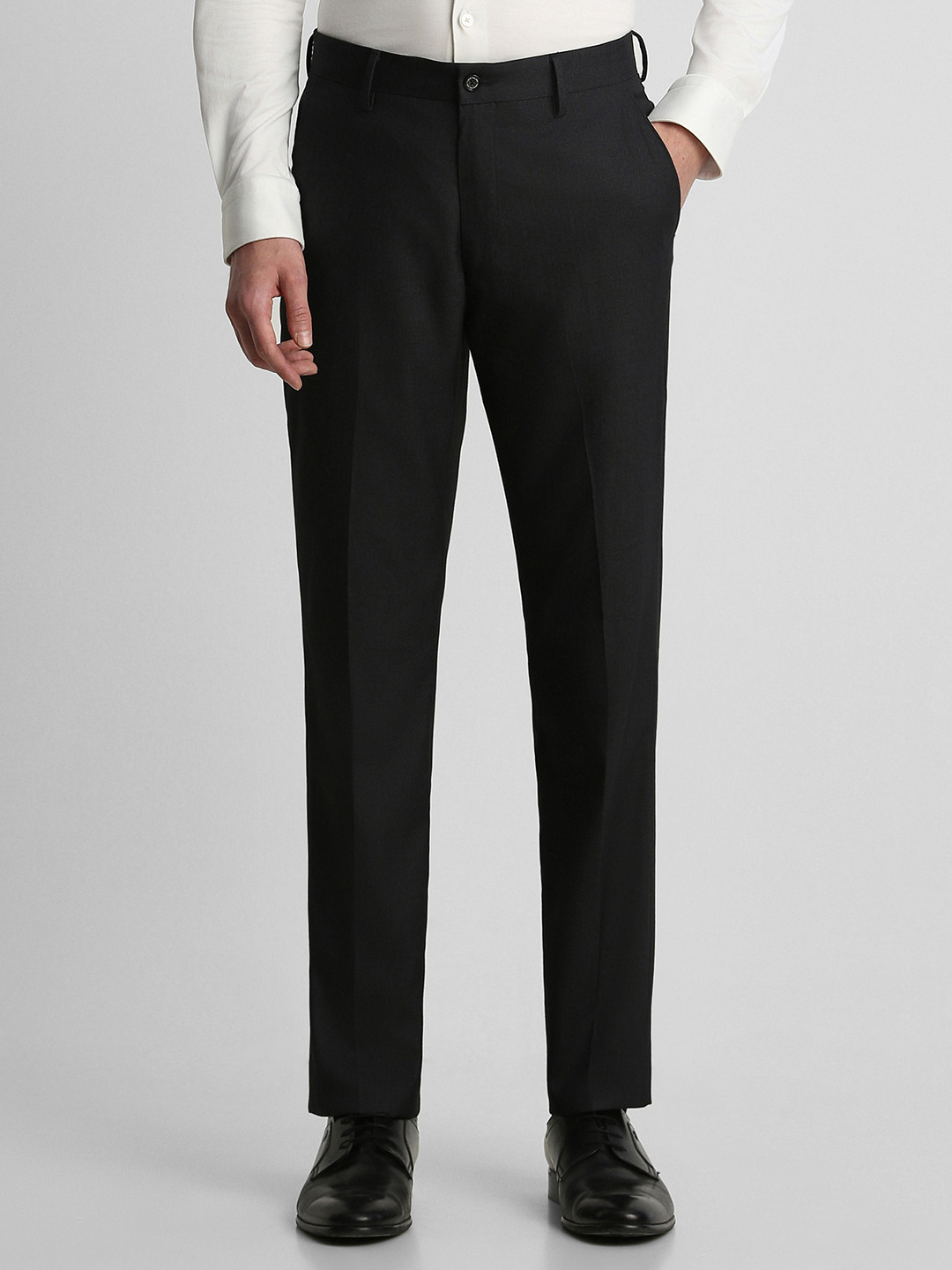 Buy Louis Philippe Men Black Regular Fit Self Design Formal Trousers ...