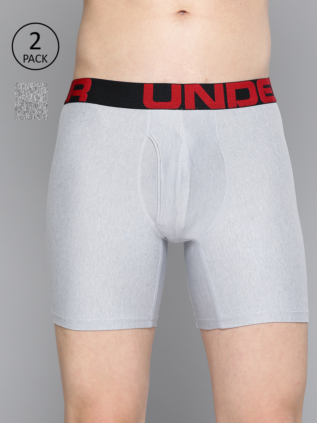 Buy UNDER ARMOUR Men Pack Of 2 Grey Solid Tech 6" Boxerjock(r) Trunks ...