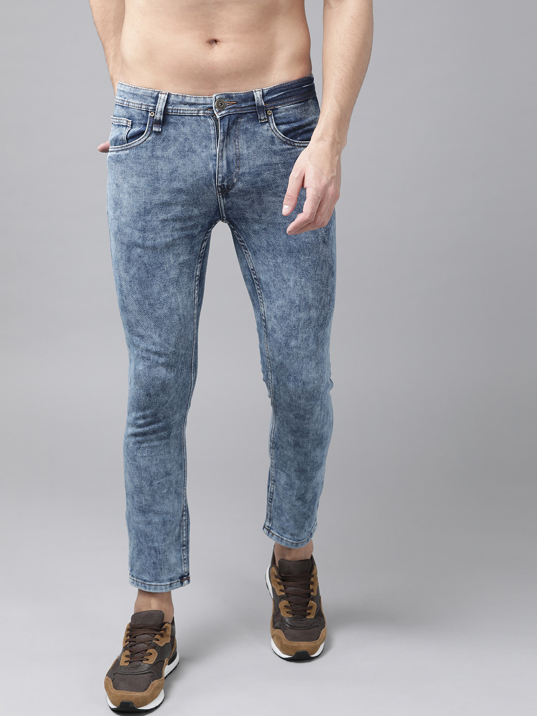 Buy Roadster Men Blue Skinny Fit Light Fade Acid Wash Stretchable Jeans ...