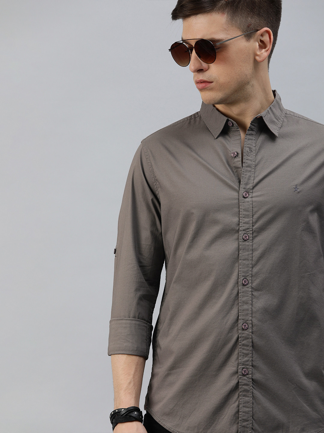 Buy Roadster Men Charcoal Grey Stretchable Casual Shirt - Shirts for ...