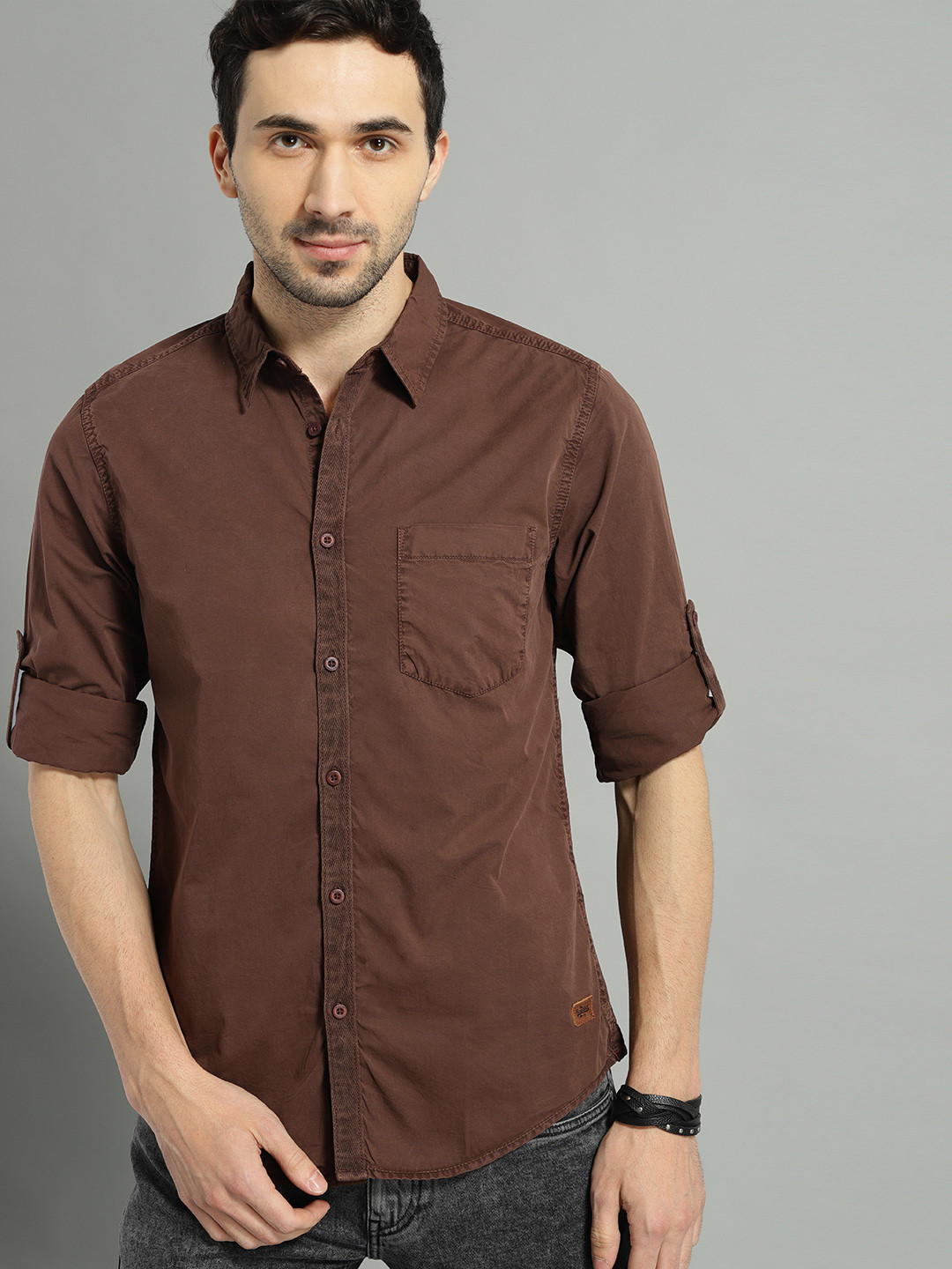 Buy Roadster Men Coffee Brown Regular Fit Solid Casual Shirt - Shirts ...