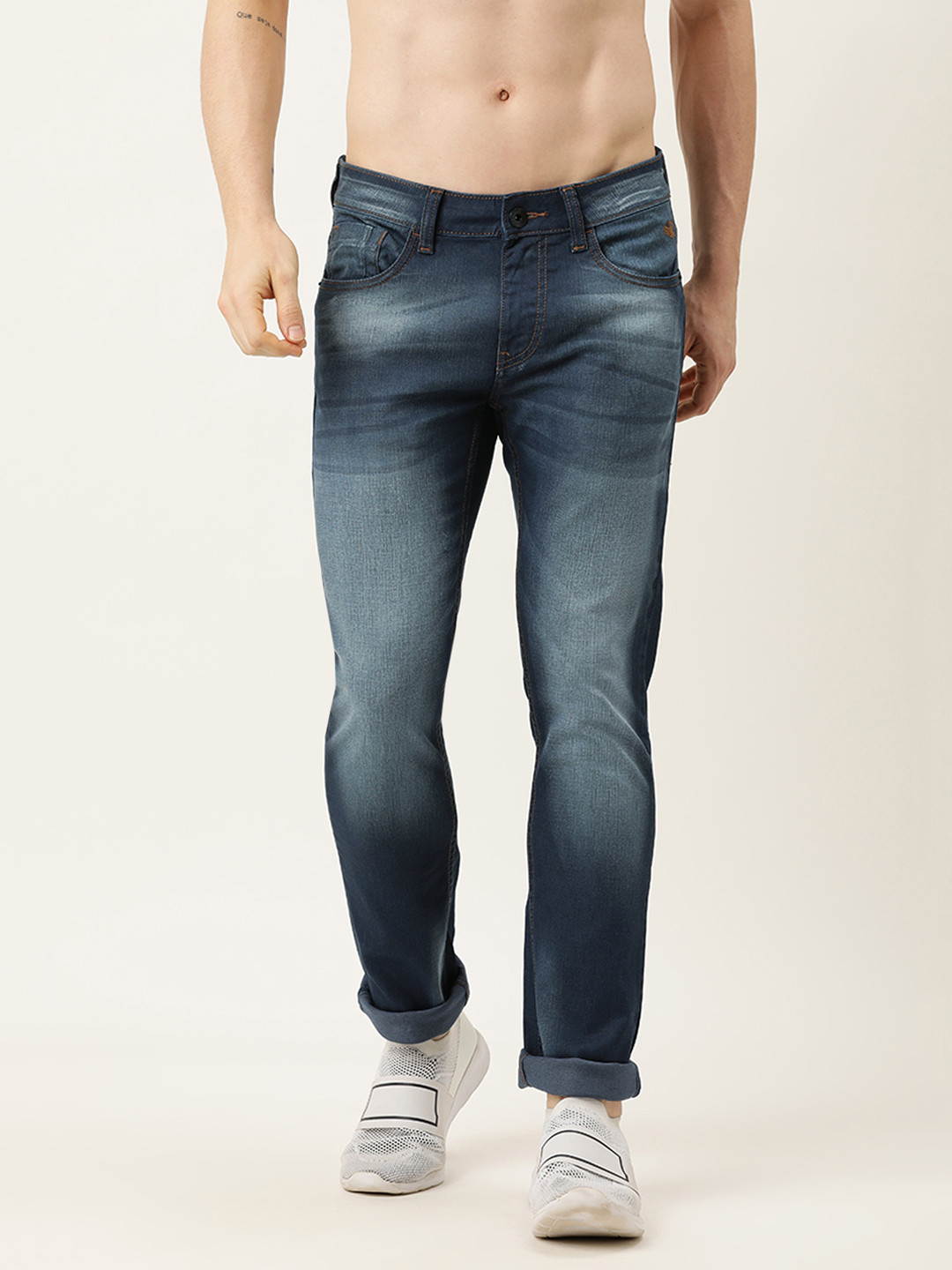 Buy Flying Machine Men Navy Blue Micheal Slim Tapered Fit Heavy Fade ...