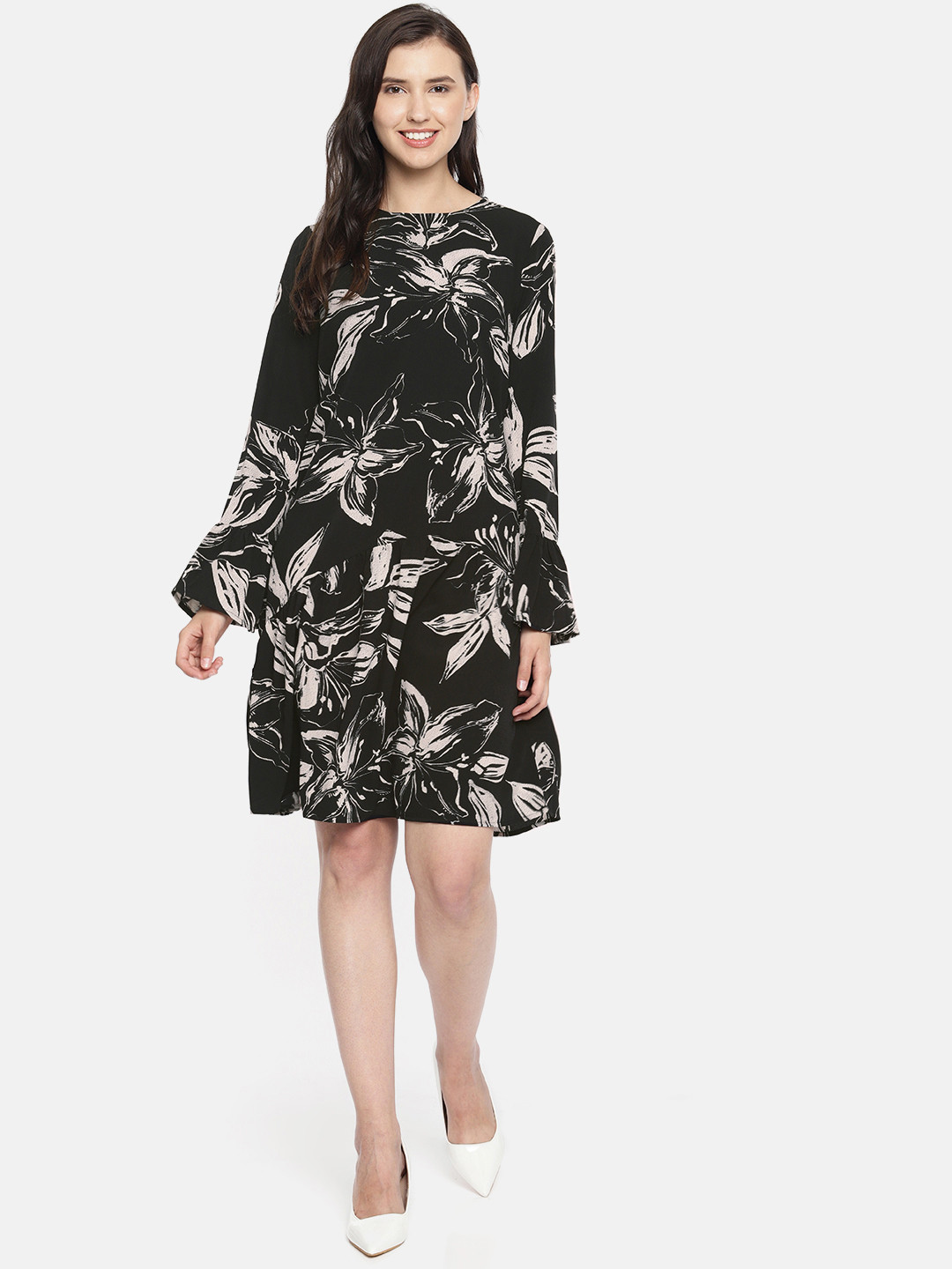 Buy Vero Moda Women Black Printed Fit And Flare Dress - Dresses for ...
