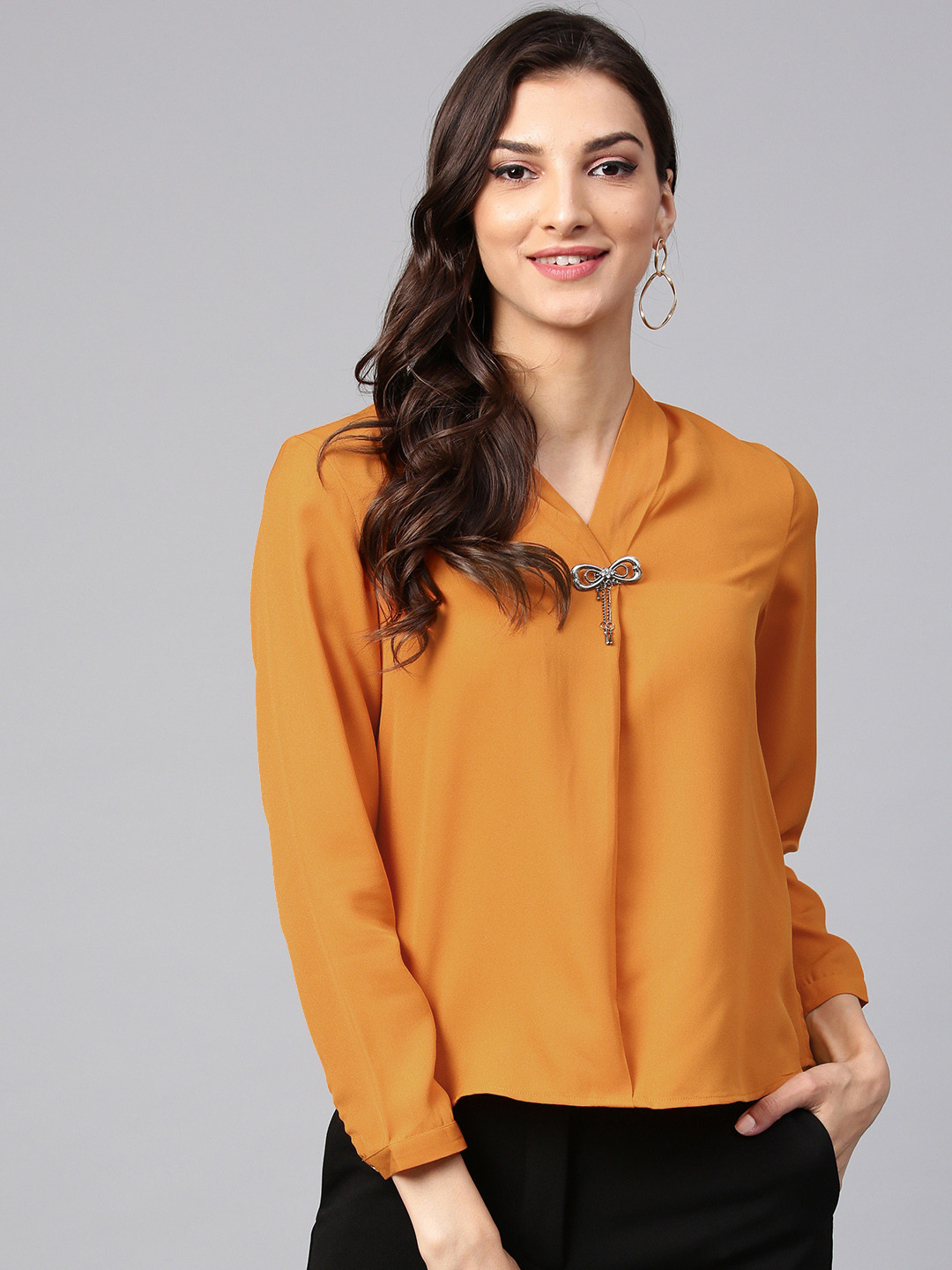 Buy Zima Leto Women Mustard Brown Solid Top - Tops for Women 8933561 ...