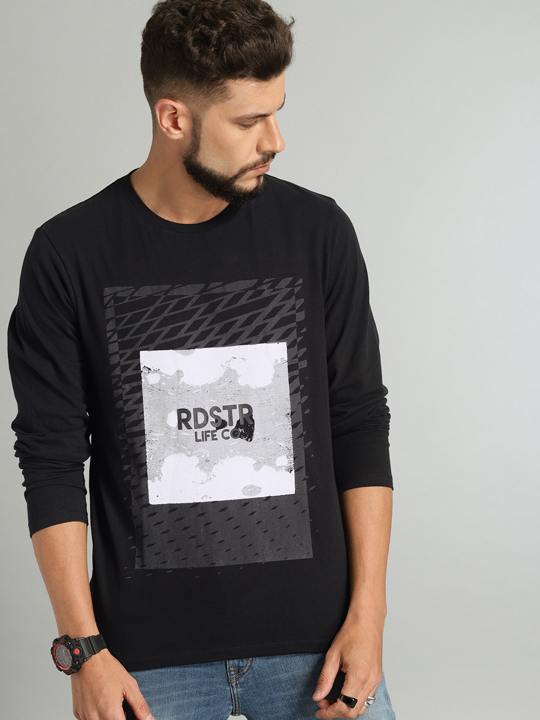 Buy The Roadster Lifestyle Co Men Black Printed Round Neck T Shirt - Tshirts for Men 8938379 ...