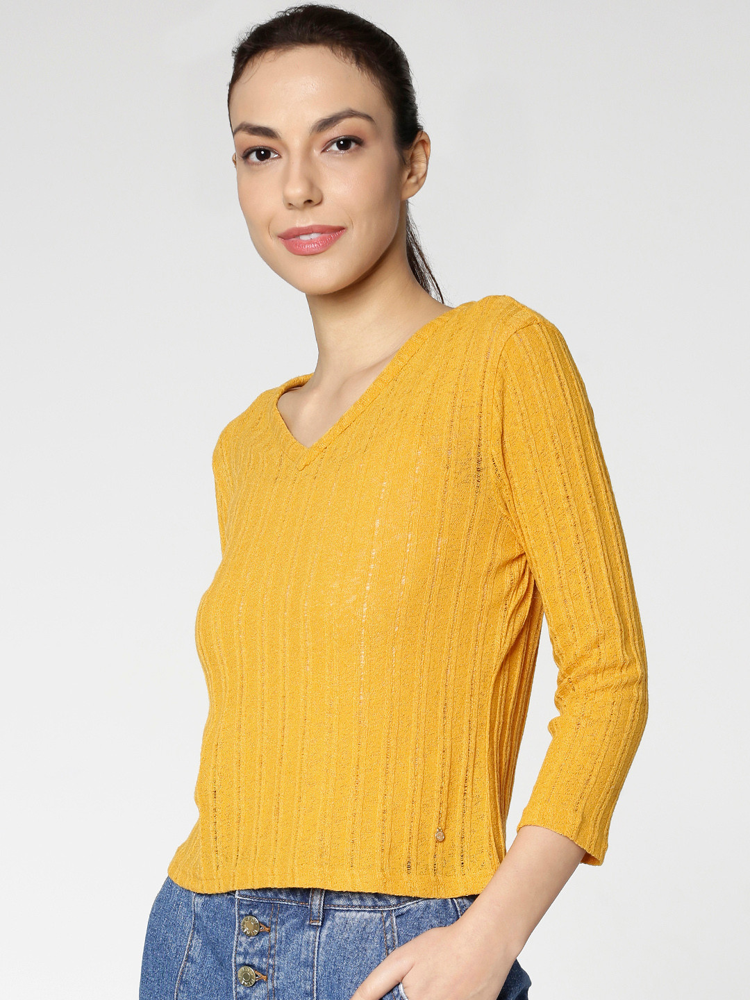 Buy ONLY Women Mustard Yellow Printed Styled Back Top - Tops for Women ...