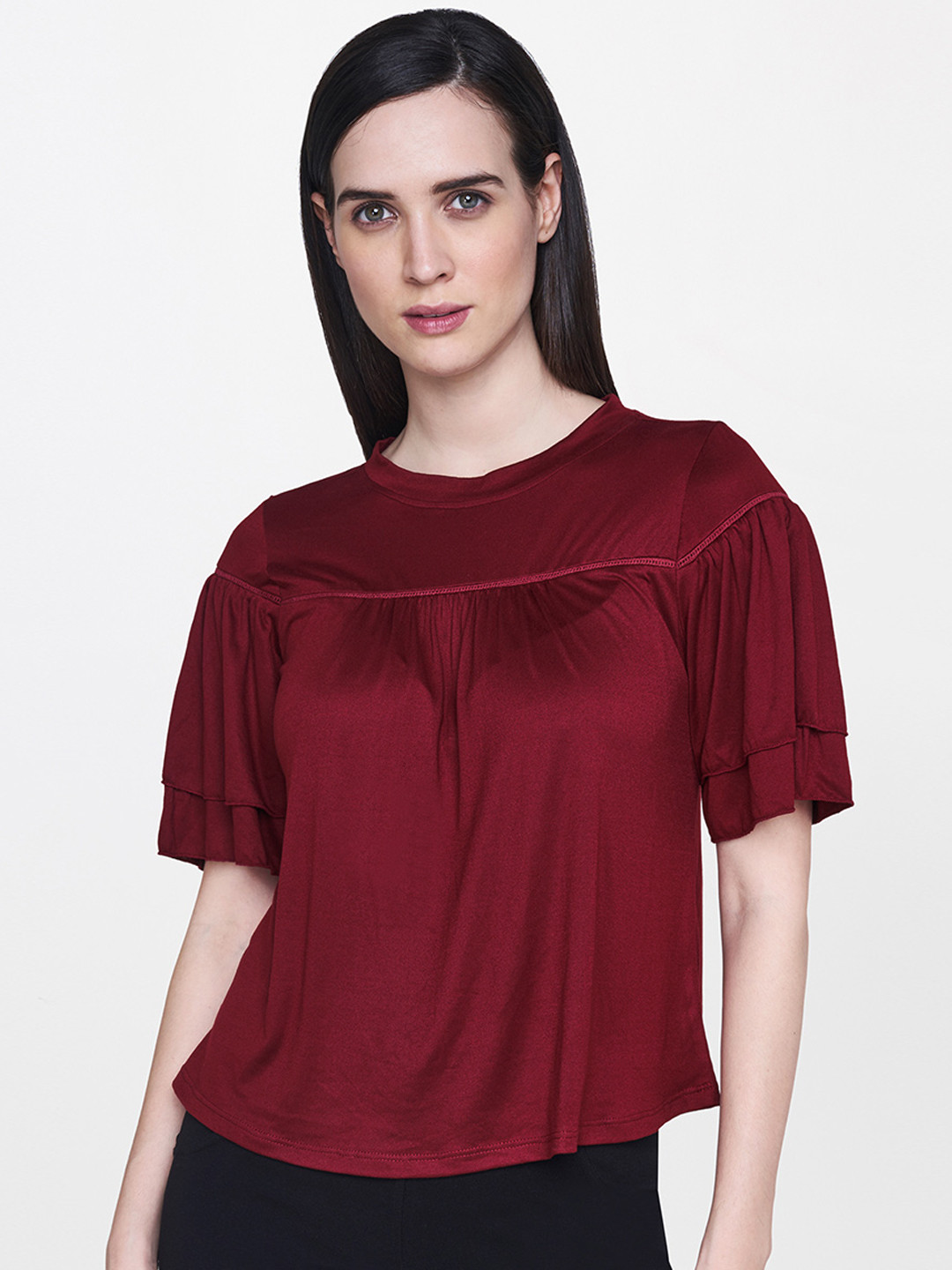 Buy AND Women Maroon Solid Top - Tops for Women 8971929 | Myntra