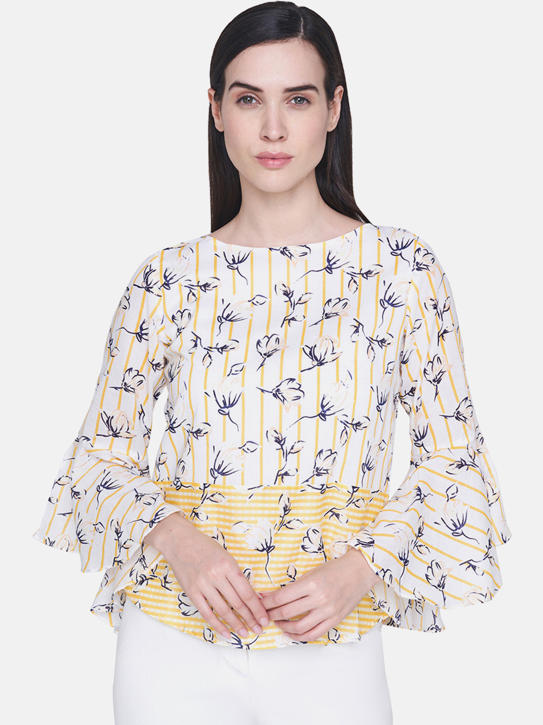 Buy AND Women White & Navy Blue Printed Top - Tops for Women 8972029 ...