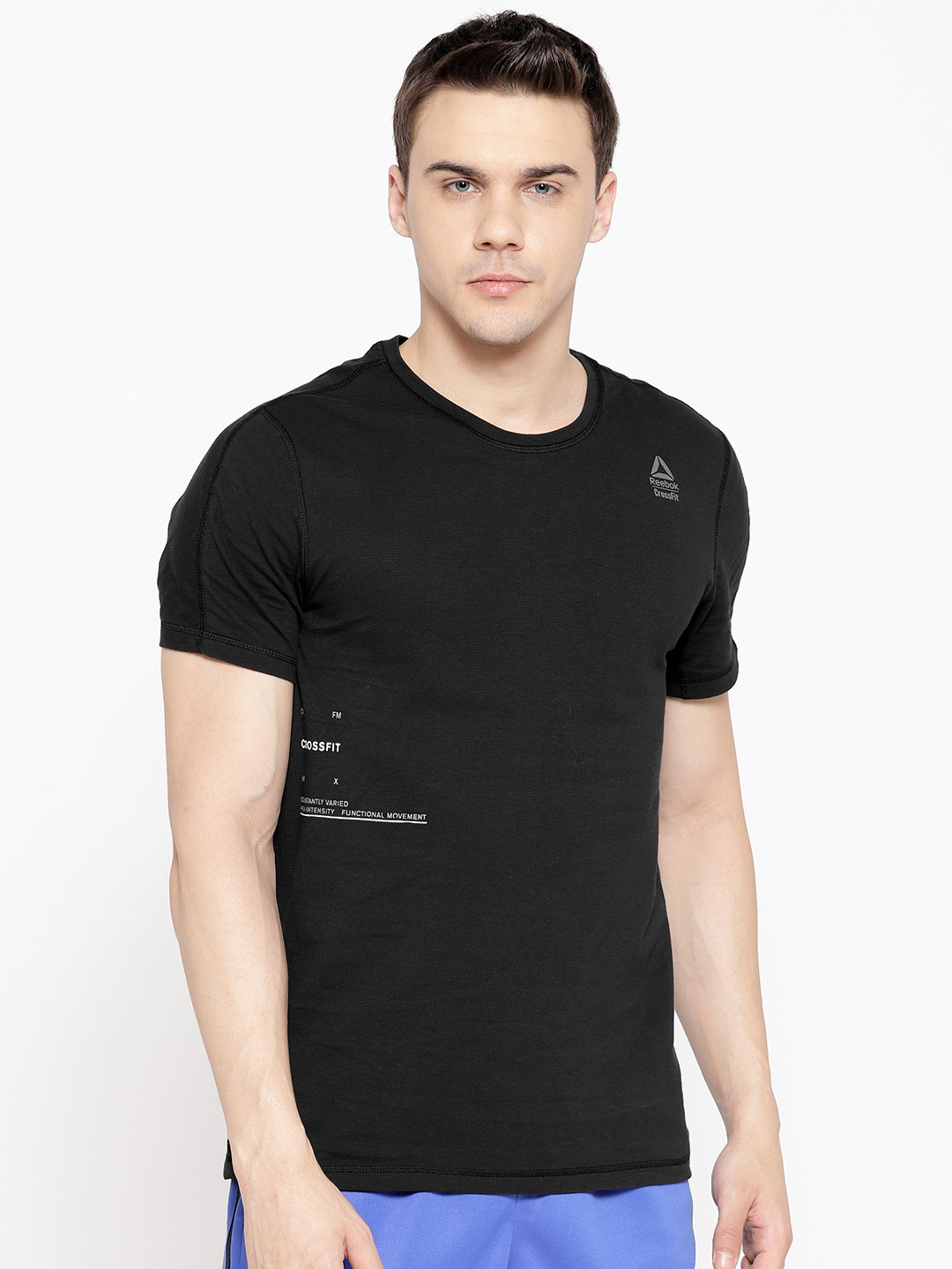 Buy Reebok Crossfit Men Black Solid Slim Fit Mesh Move Training T Shirt ...
