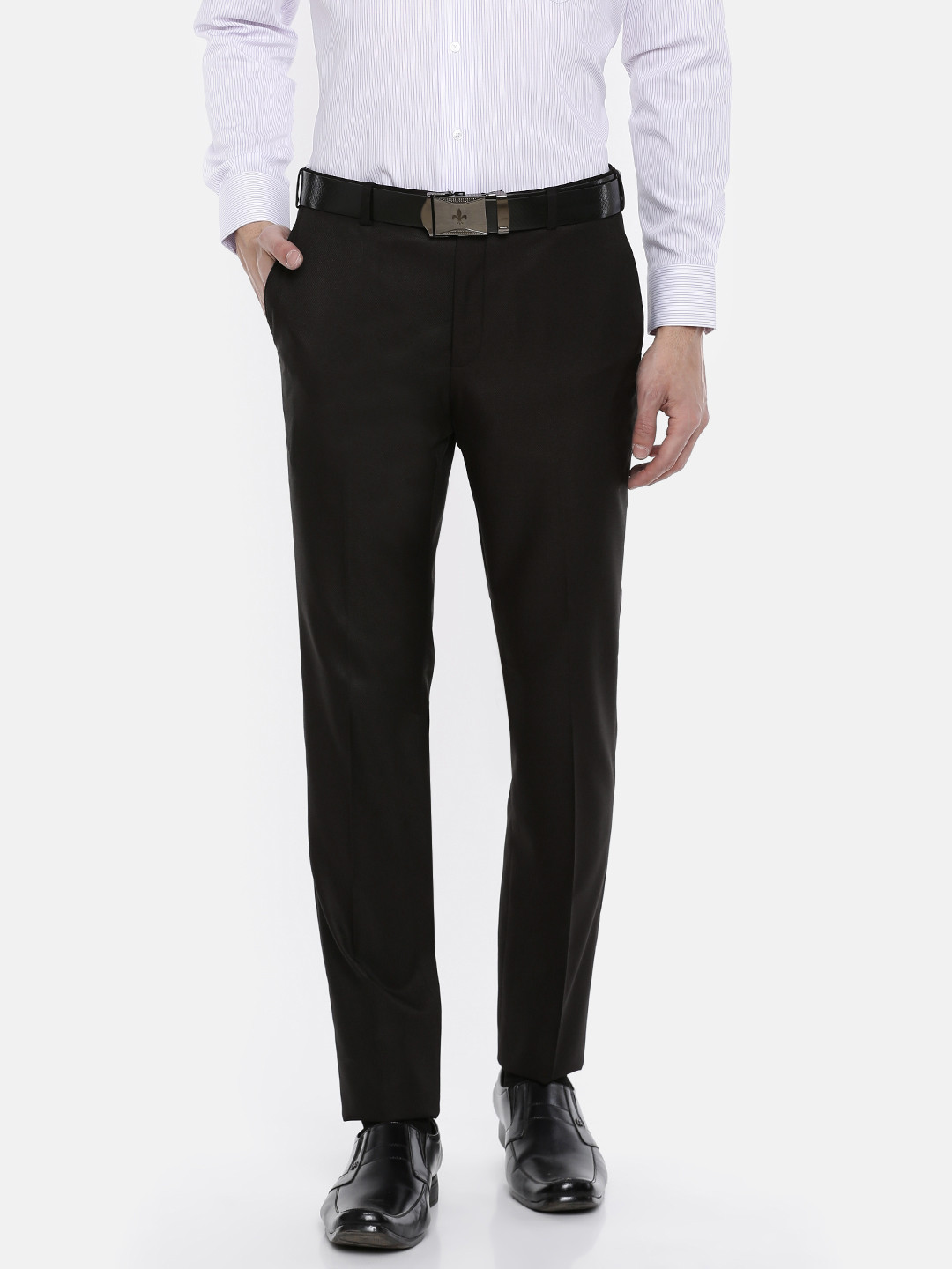 Buy Raymond Men Black Slim Fit Self Design Formal Trousers - Trousers ...