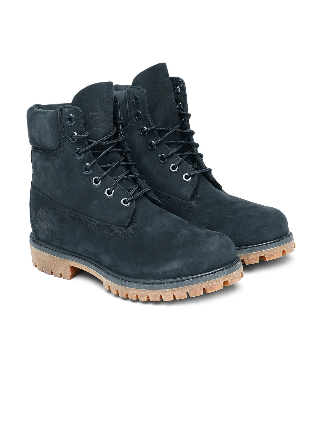 Buy Timberland Men Navy Blue Solid HER 6IN PREM Leather Mid Top Flat ...