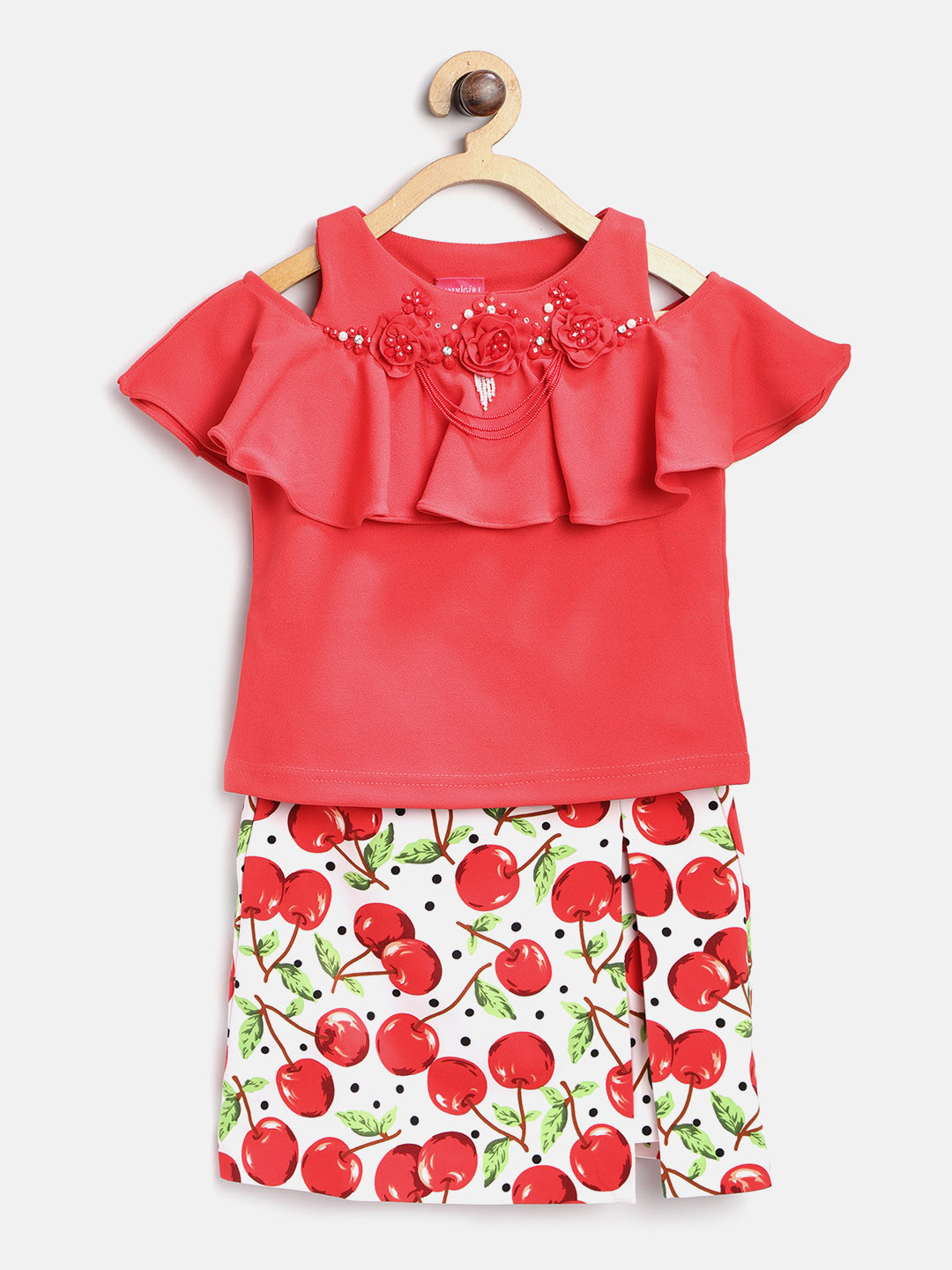Buy Tiny Girl Girls Red & White Printed Top With Skirt - Clothing Set ...