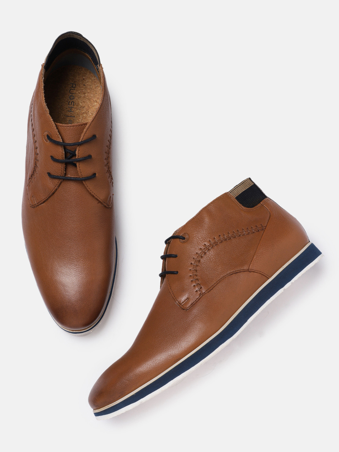 Buy Ruosh Men Brown Solid Leather Flat Boots - Boots for Men 9012363 ...