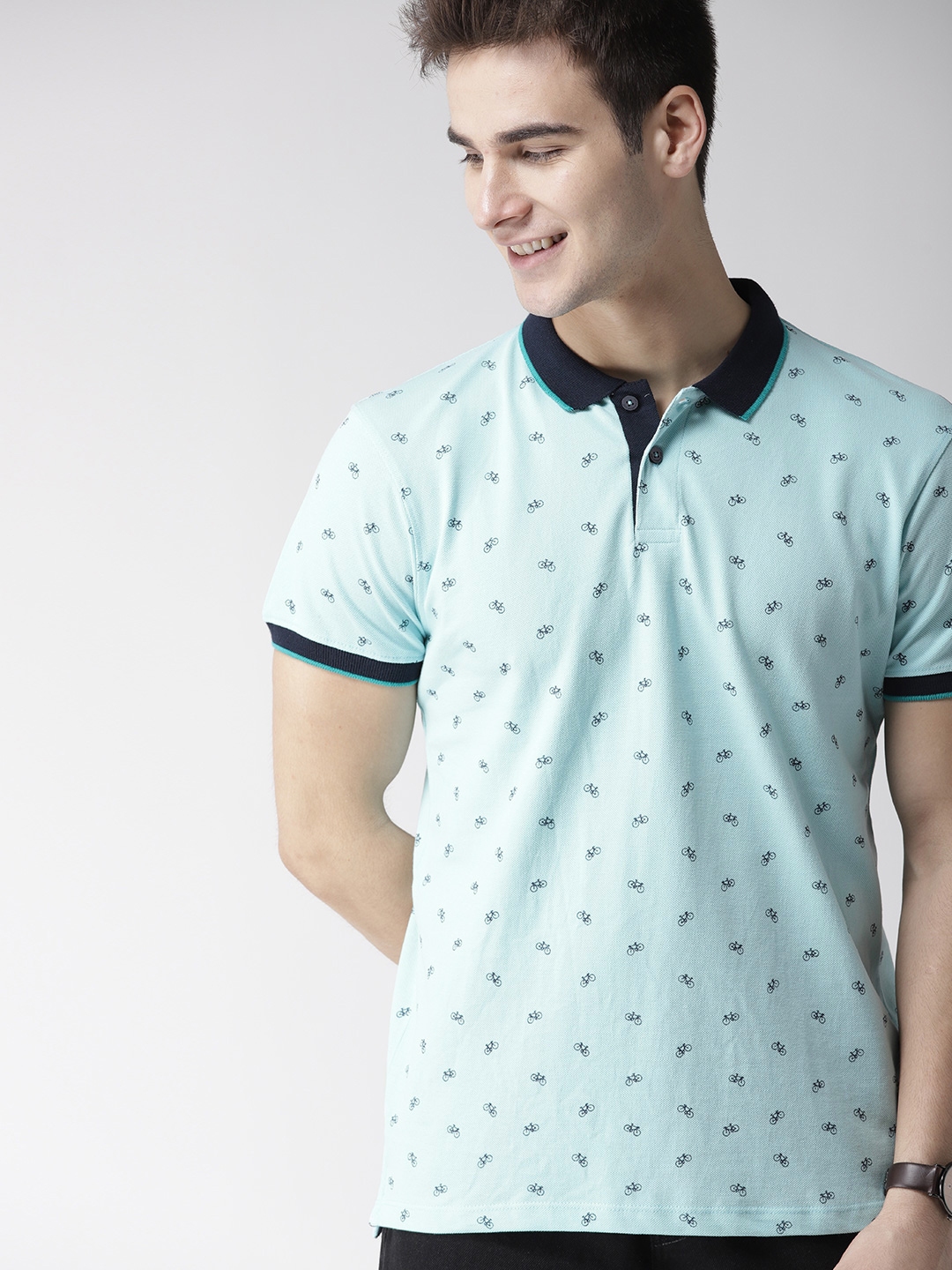 Buy Mast And Harbour Men Blue Printed Polo Collar T Shirt Tshirts For