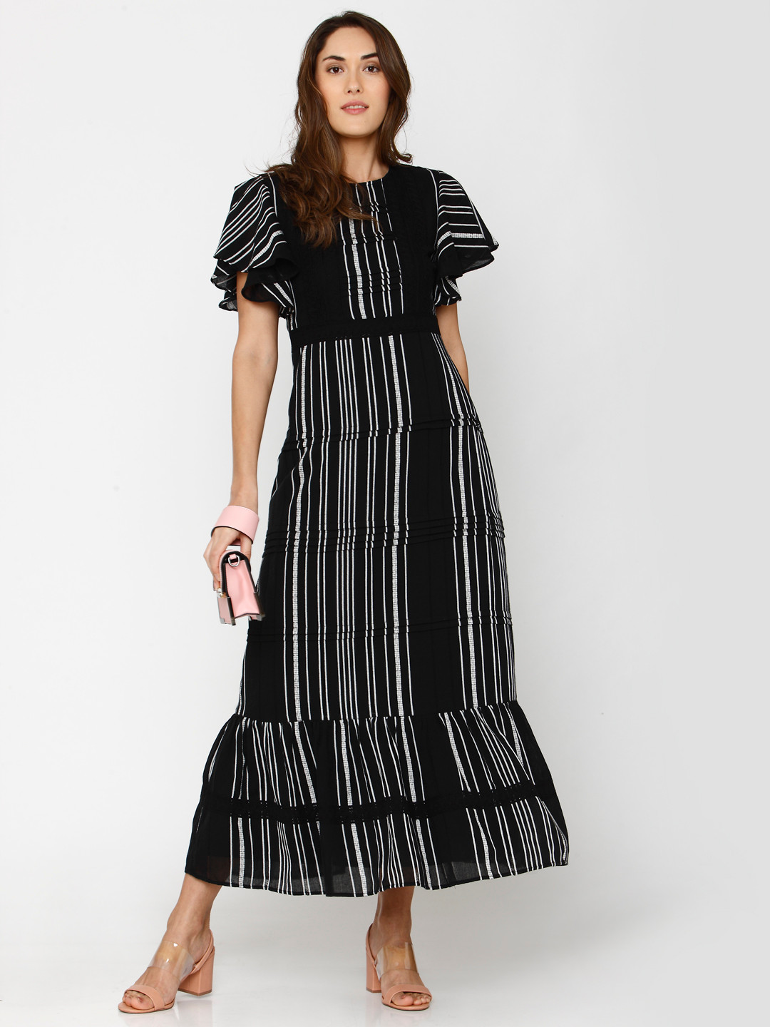 Buy Vero Moda Women Black & White Striped Fit And Flare Dress - Dresses ...