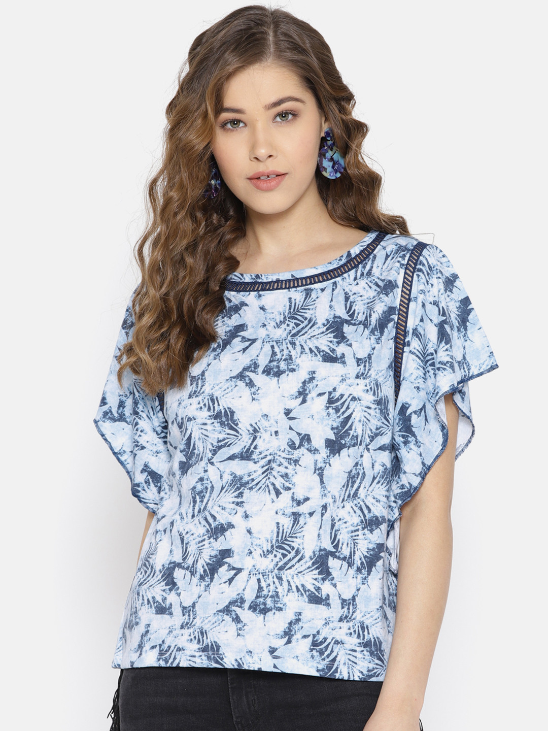 Buy Pepe Jeans Women Blue Printed Top - Tops for Women 9025197 | Myntra